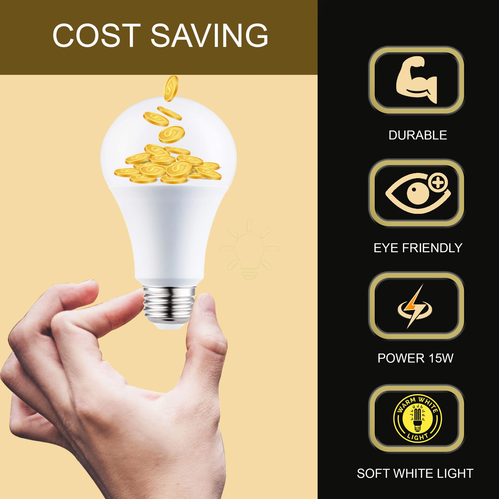 Laborate Lighting A19 LED Light Bulbs - E26 Base, 100W, 1600 Lumens, Soft White 3000K Illumination - Dimmable, Energy Saving Outdoor & Indoor Home, Commercial Lighting - 80+ CRI, 10-Year Life - 8-Pack