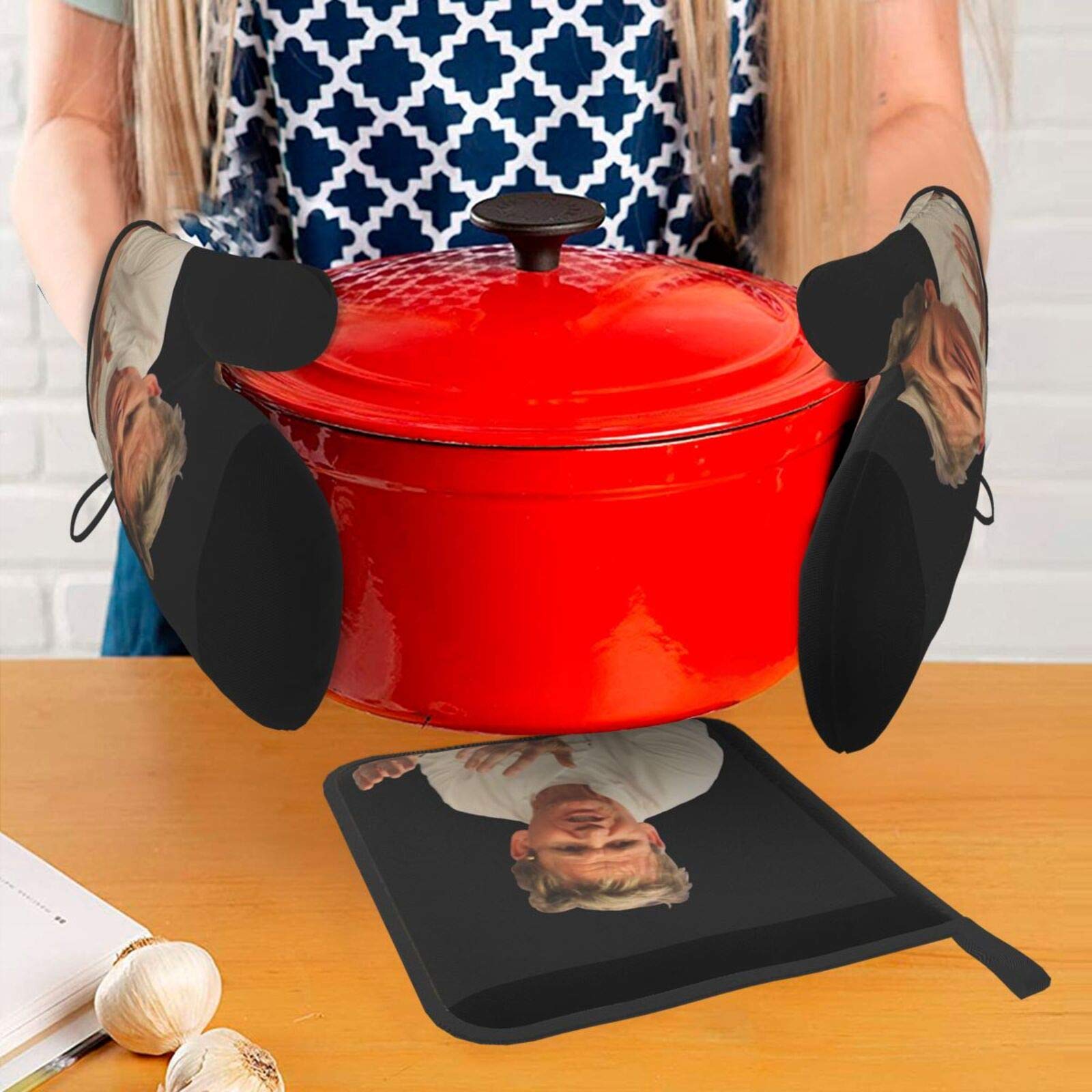 Kousaka Gordo-N Rams-Ay Oven Mitts and Potholders Heat Resistant with Cotton Neoprene Silicone Non-Slip Kitchen Set for BBQ Cooking Baking Grilling
