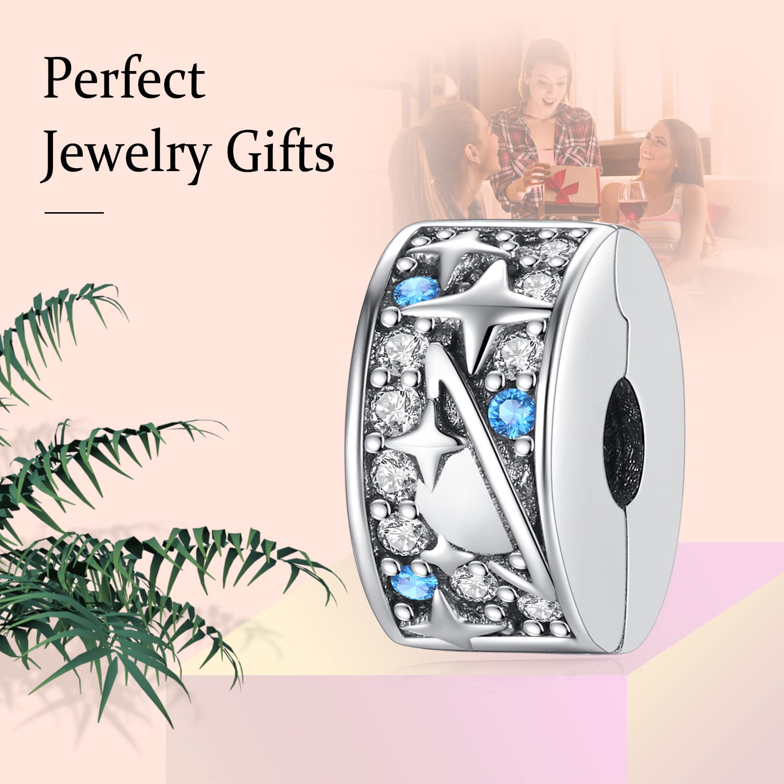 La Menars Shining Elegance Path Clip Cubic Zirconia Charm in Sterling Silver for Women Girls Bracelets Birthday Gift