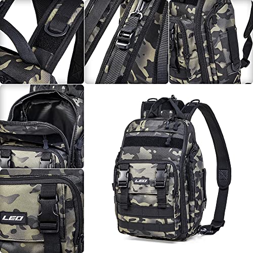 MengK Fishing Tackle Backpack Sling Bag with Rod Holder Fishing Gear Storage Bag Shoulder Backpack