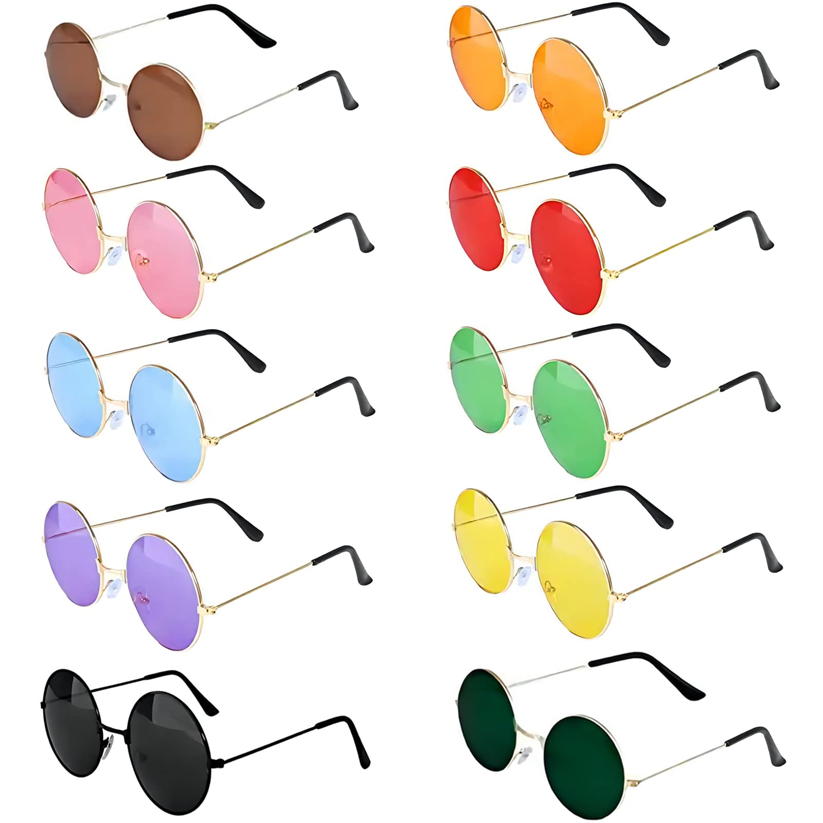 MAGIDOVE 10 Pairs Hippie Sunglasses Disco 70s Sunglasses Circle 10 Colored Hippie Costume Accessory Set for 60s 70s 80s for Women Disco Party Hippie Costume Accessory 70s Accessories Women