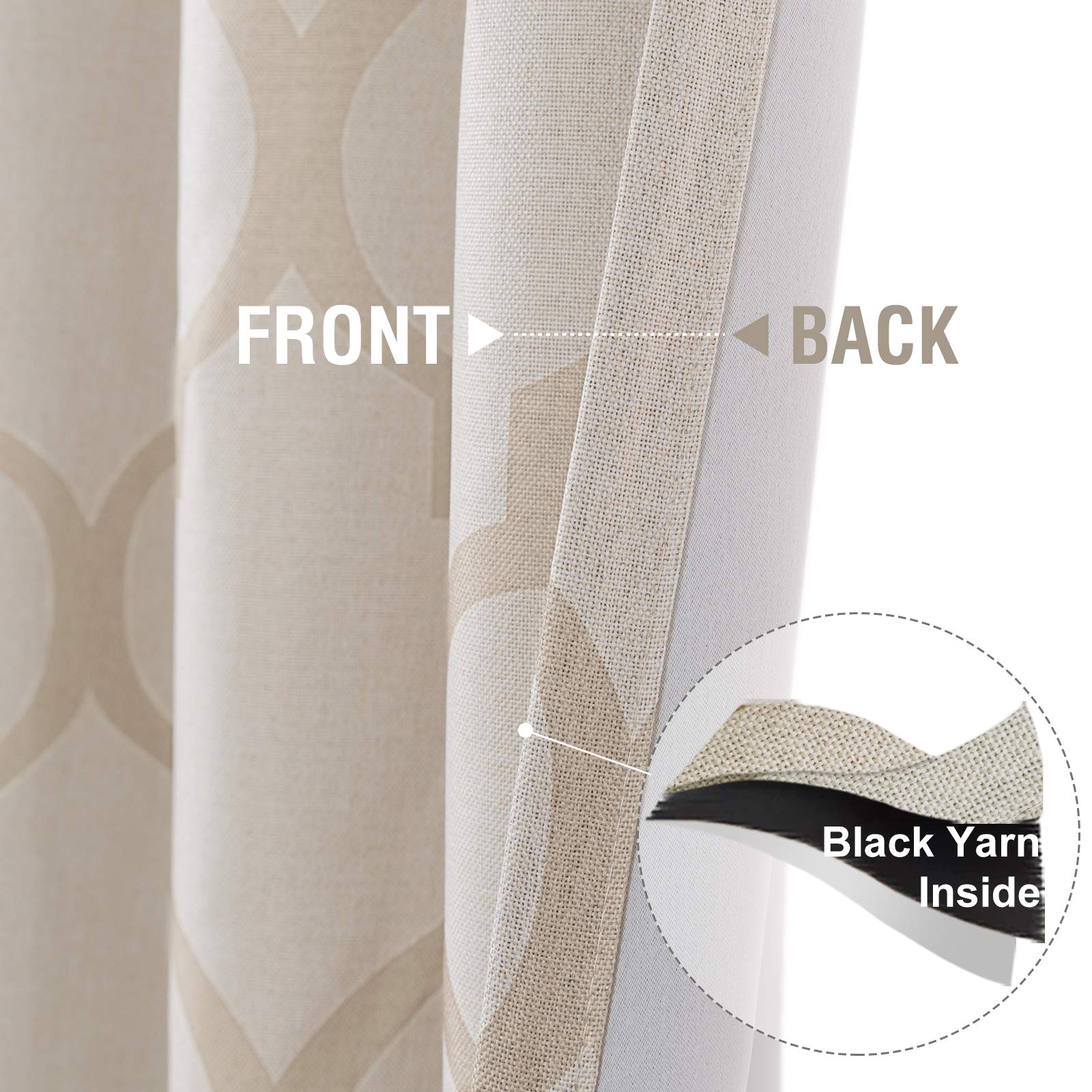 jinchan Moroccan Tile Linen Textured Curtains Printed Curtain Panel Bedroom Living Room Thermal Insulated Window Treatment 1 Panel 45 Inch Beige
