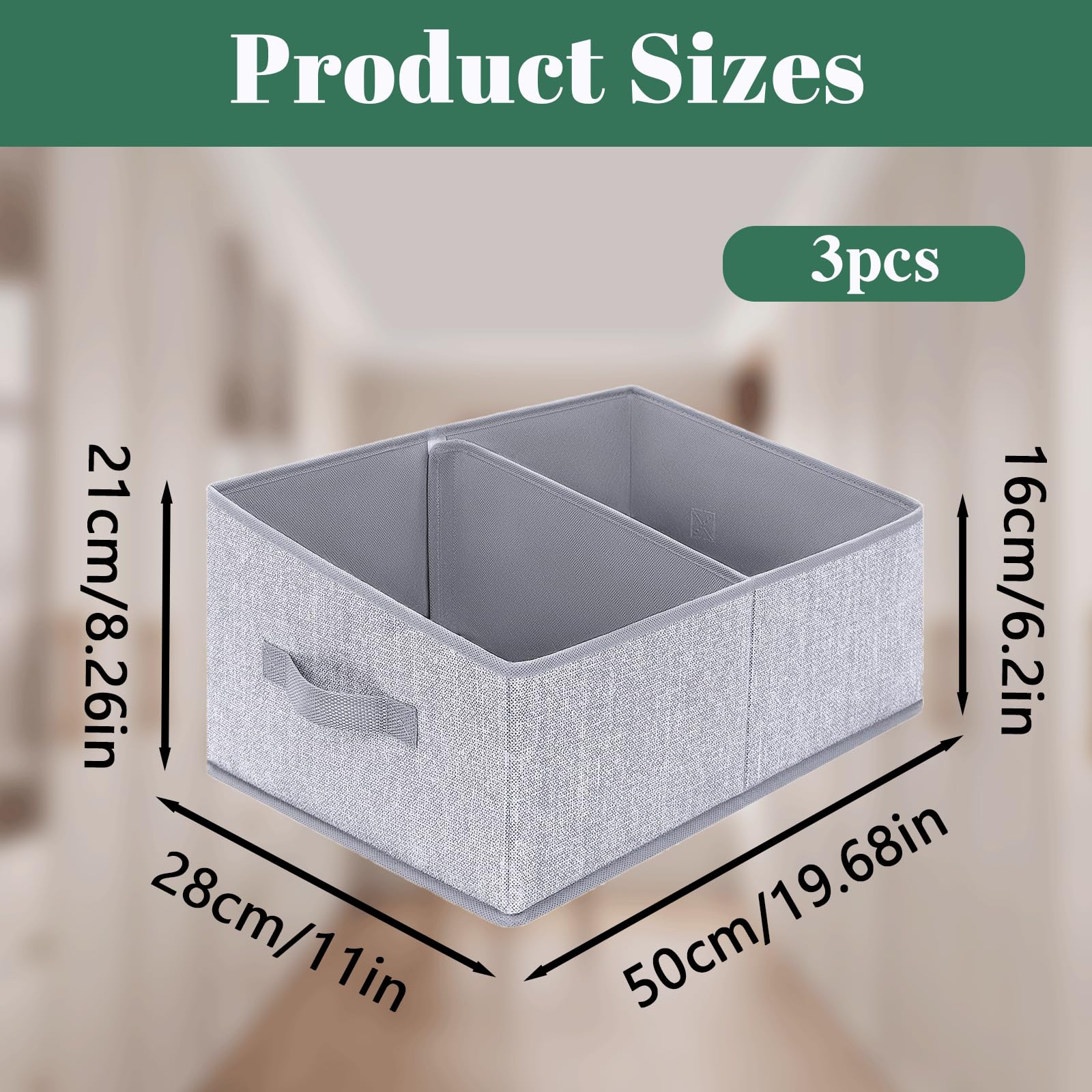 Yowmina Closet Storage Bins, Foldable Trapezoid Storage Bins, Closet Storage Baskets with Handle, Closet Shelf Organizer for Clothes, Toys, Towel, Books, Gray, 3 Pack
