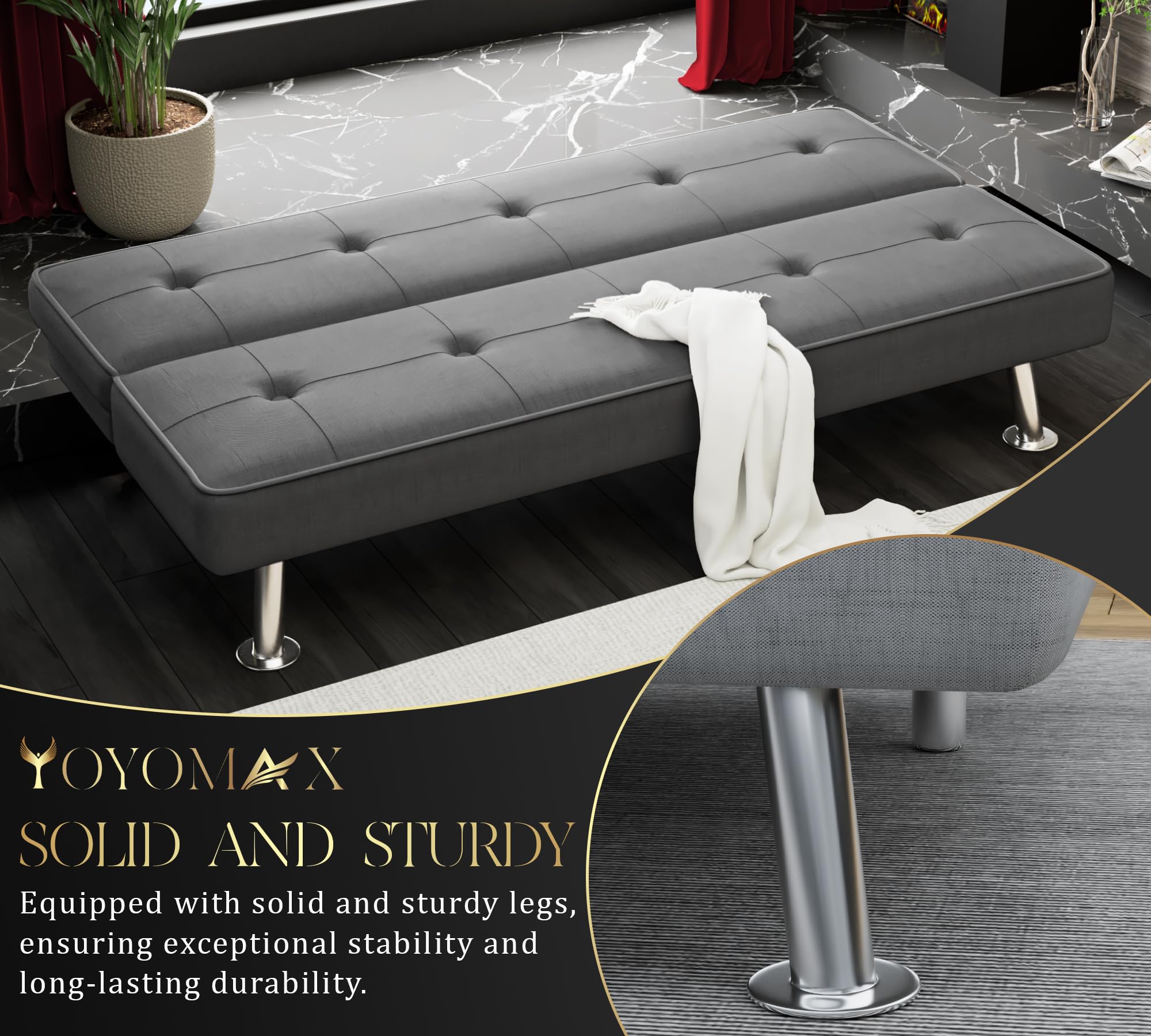 yoyomax Convertible Sofa Bed Couch, Modern Futon Sofa Bed - Breathable Fabric Folding Sofa Bed Easy to Clean-Ideal for Bedroom, Living Room, Apartment and Office-Compact Design for Spacing Saving