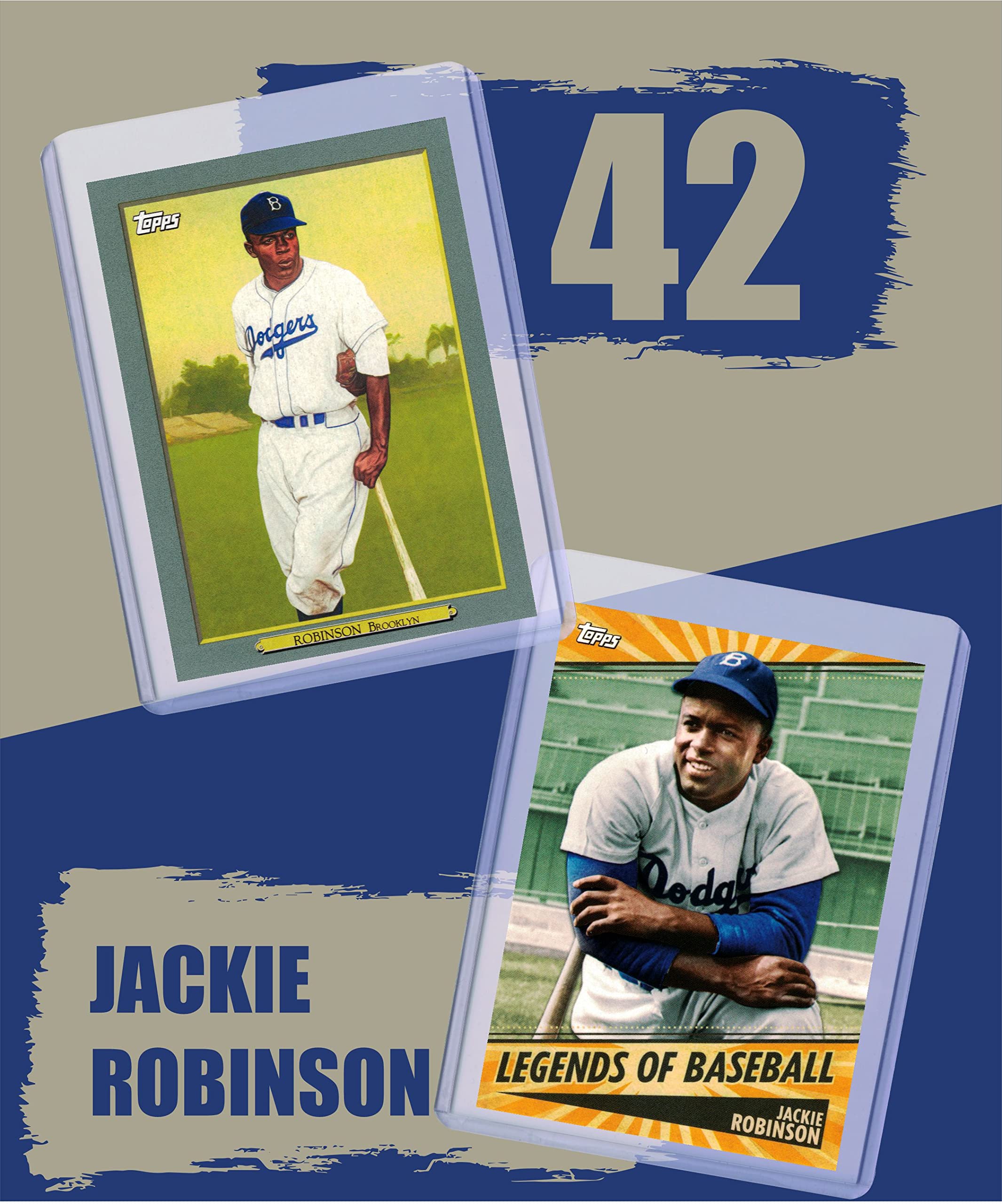 Jackie Robinson Baseball Cards (5) Assorted Brooklyn Dodgers Trading Card and Wristbands Gift Bundle