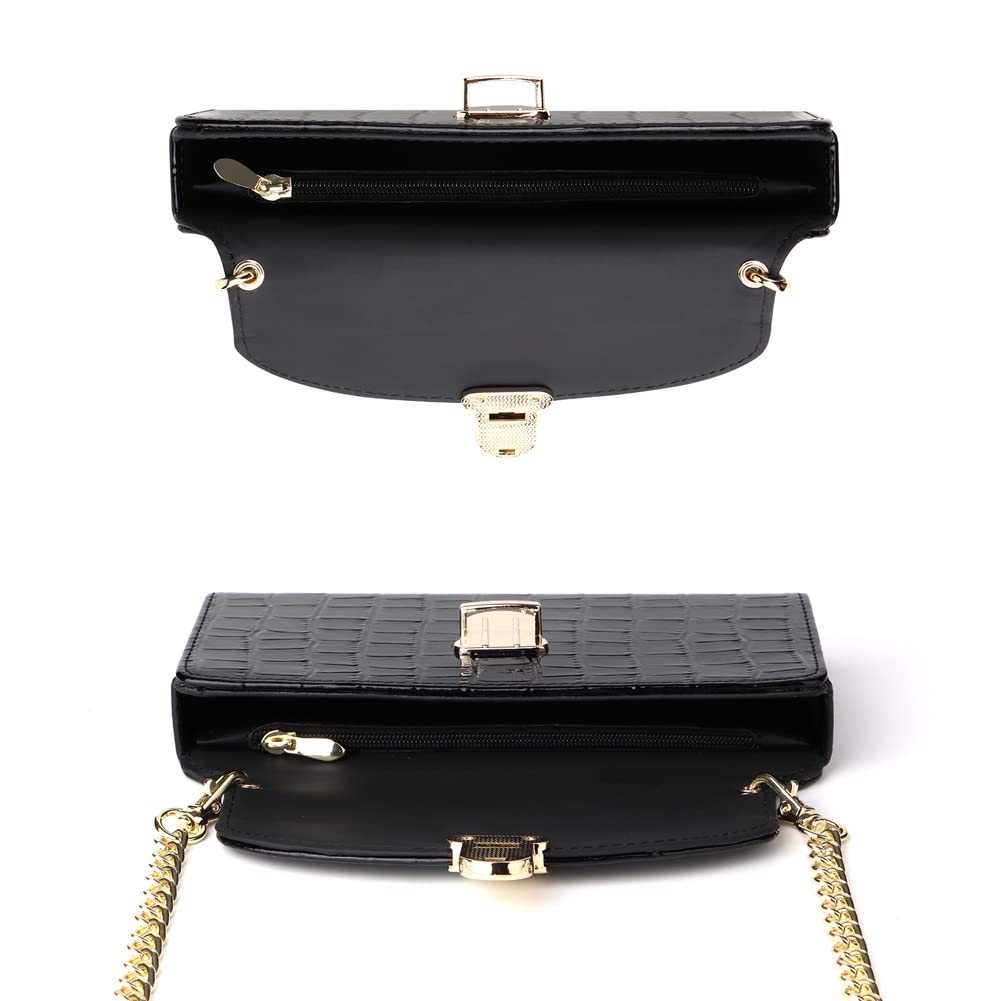 Mini Alligator chain crossbody bag, Mobile Phone Bag,Shoulder Bag, Coin Purse,Small (Black)