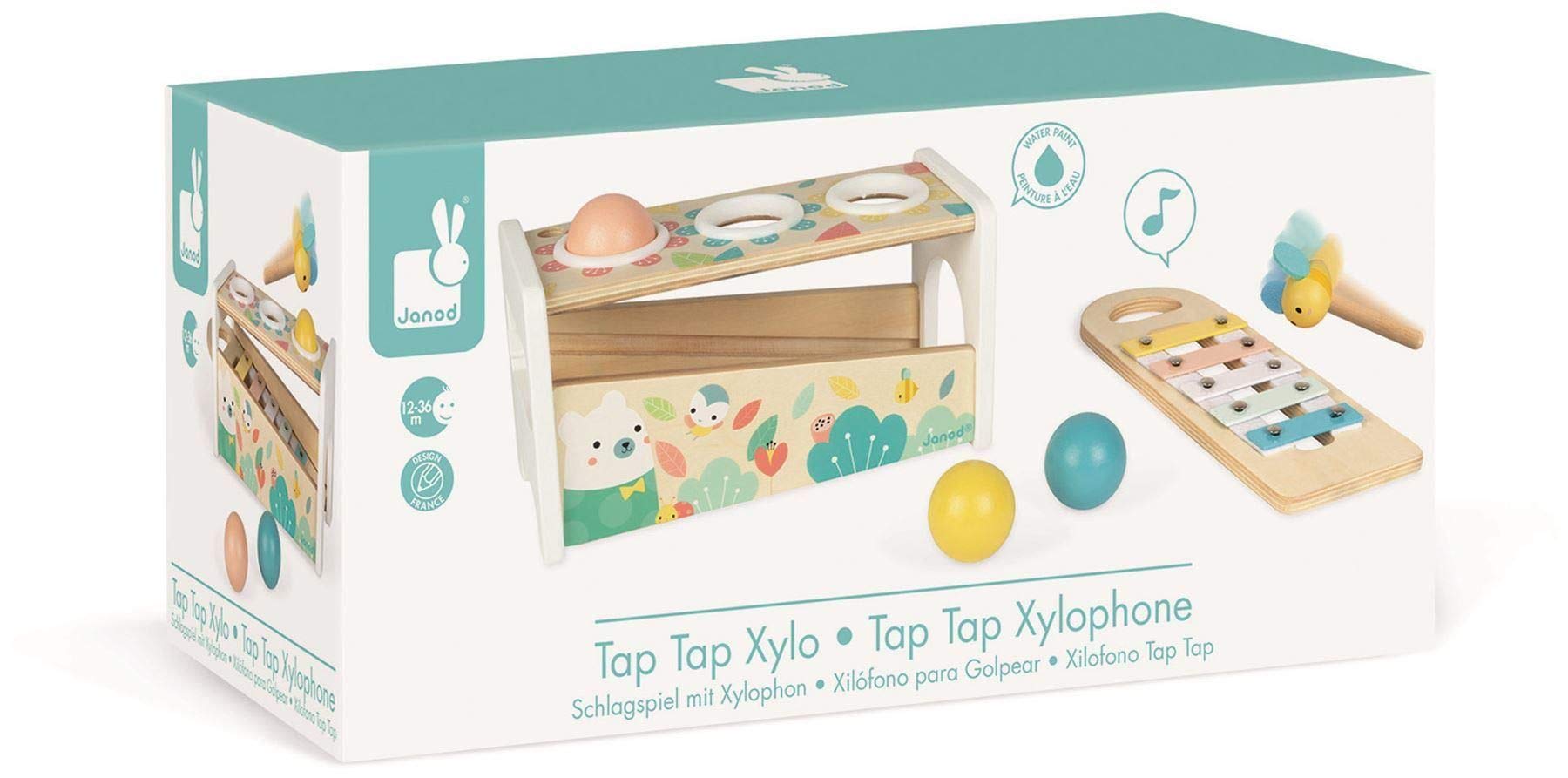 Janod Pure Tap Tap Xylophone Pure 2-in-1 Early Learning Toy - Ages 12 Months+ - J05155