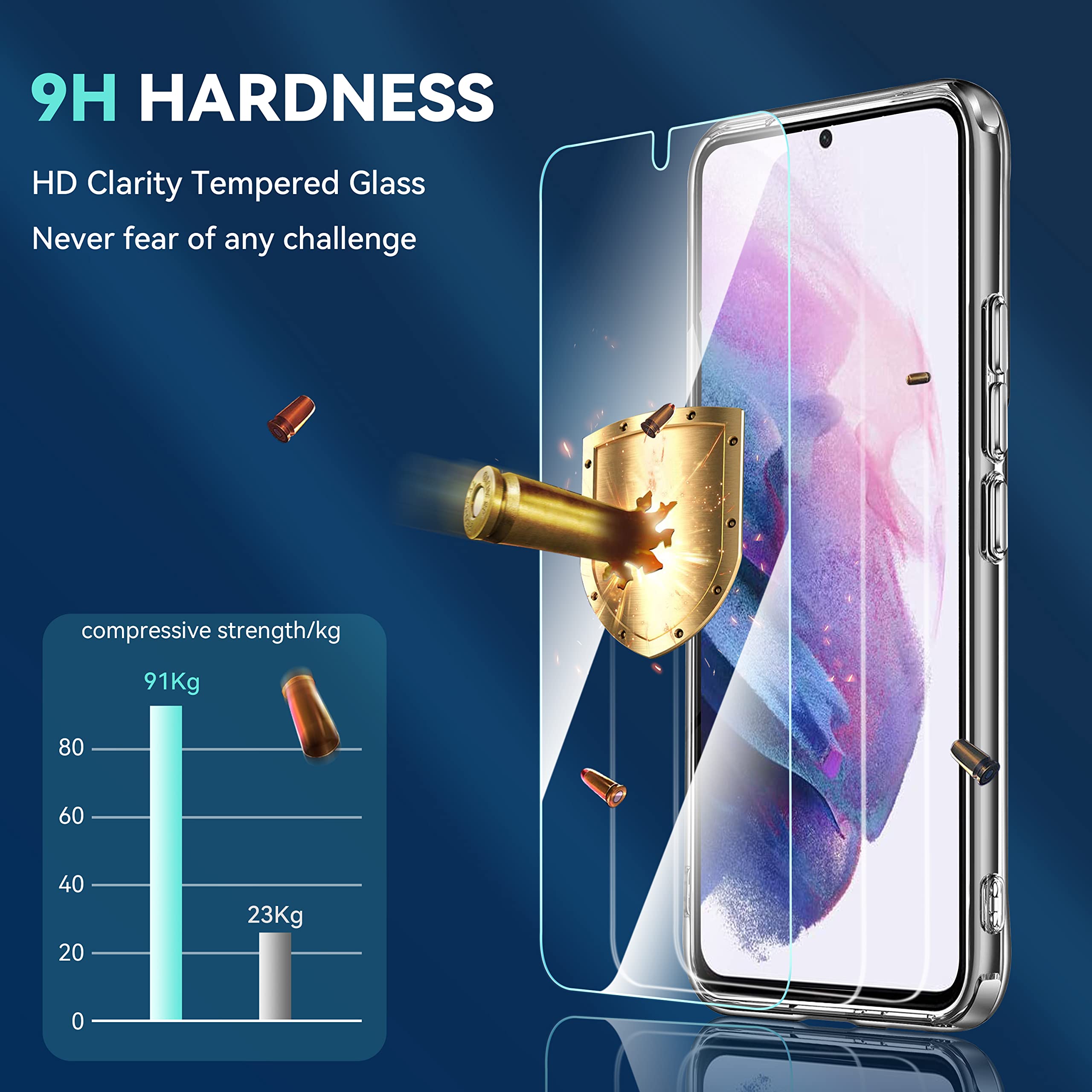 Mansoorr [3 in 1 Crystal Clear for Samsung Galaxy S22 Case, with 1 Pack Tempered Glass Screen Protector + 1 Pack Camera Lens Protector, Anti-Yellowing Shockproof Protective Slim Cover -Clear