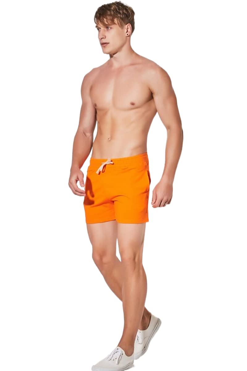 JackieLove Men's & Women's 3" Sweat Gym Running Workout Athletic Short Training Lounge Cotton Shorts Bottoms Orange