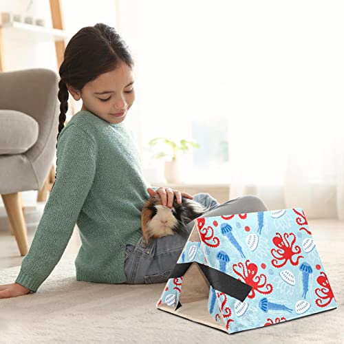 Y-DSIWX Guinea Pig Hideout Cozy Hamster House Cave for Bunny Chinchilla Hedgehog Small Animal Marine Red Octopus Blue Jellyfish Seashell