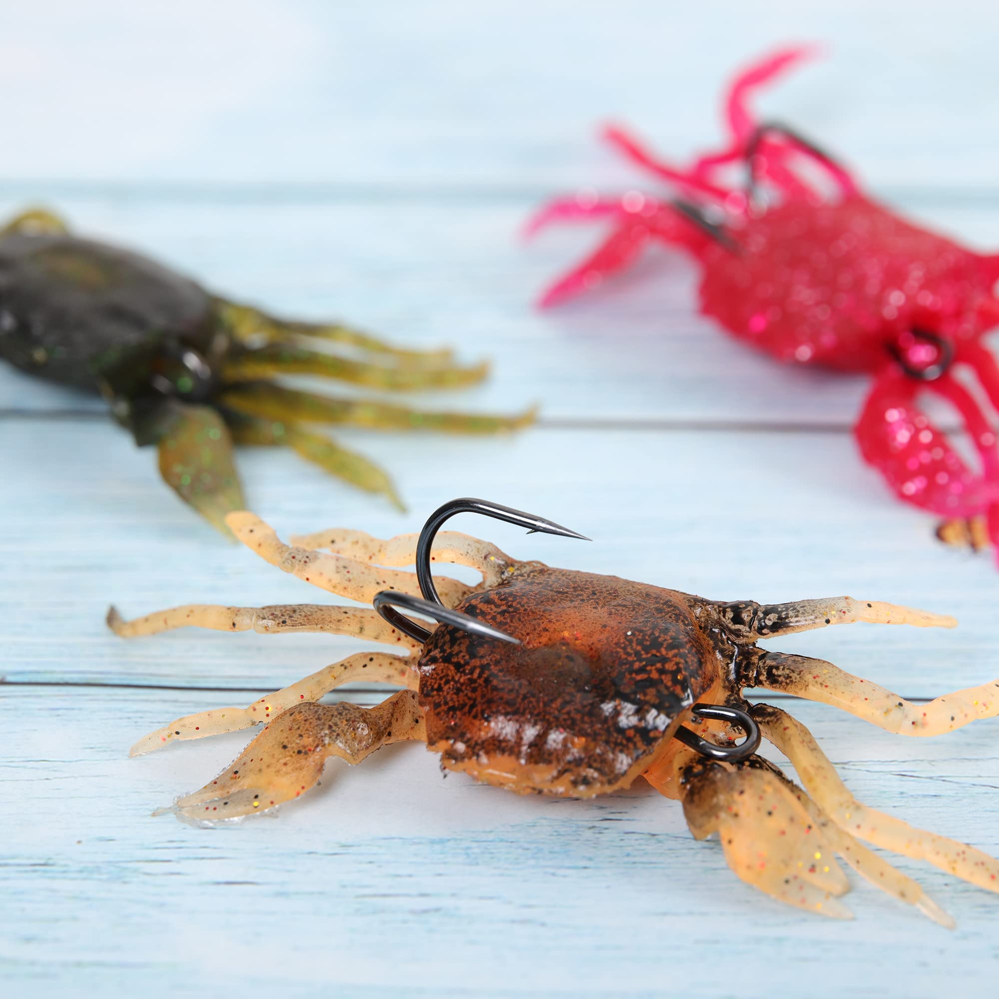 NUANNUAN 10 Pcs Artificial Crab Baits 3D Simulation Crab Soft Plastic Lures with Sharp Hooks, Saltwater Freshwater Sea Fishing Hook Tackle Bait Accessory Tool for Fishing Crankbaits, Random Color