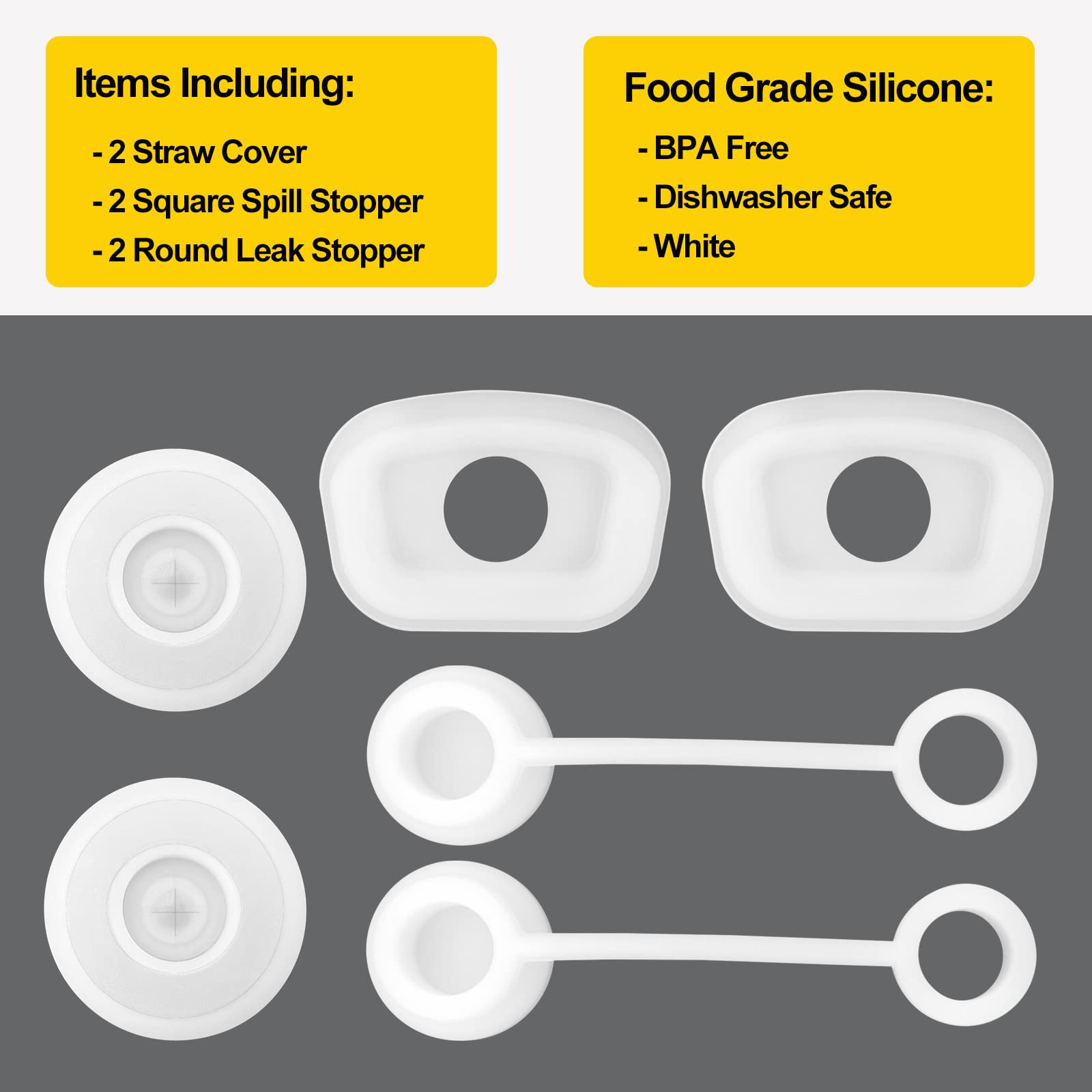 HOMDSG Silicone Spill Stopper Set, Compatible with Stanley Cup 1.0 40oz & 30oz, Accessories Including Straw Cover Cap, Square Leak Stopper and Round Lid Stopper Plug, White