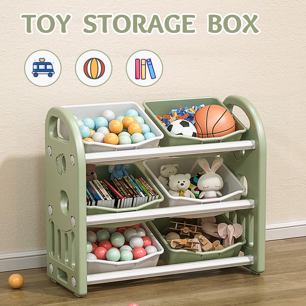 Kids Toy Storage Organizer, 3-Tier Shelves Multi-Functional Kids Storage Organizer with 6 Removable Bins Large Storage Capacity for Boys Girls Bedroom Playroom, Nursery (Blue)