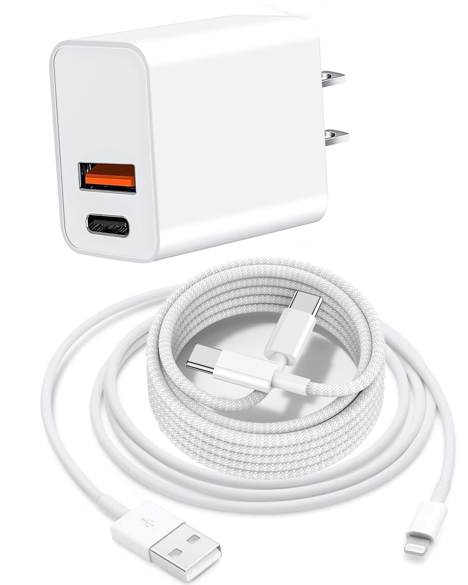 iPhone Chargers for Apple iPhone 15 Pro Max 15pro/14 Pro Max/14pro/14 Plus/14/13/12/11/Se, Dual Usbc Charger Block, Usbc to Lightning Cord, USB to Type C Cable for Ipad, Samsung Galaxy, Google Pixel