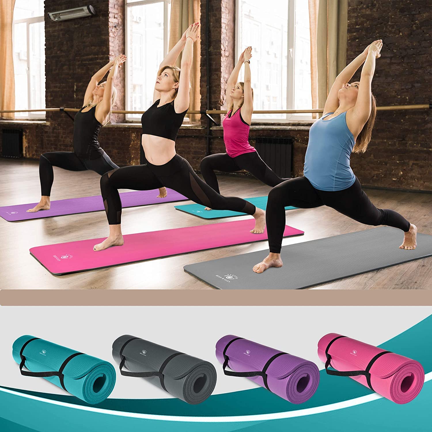 Mind Waves Extra Thick 1/2 inch Yoga Mat Non Slip Eco Friendly Anti- Tear Exercise Mat Strap Included (Pink)
