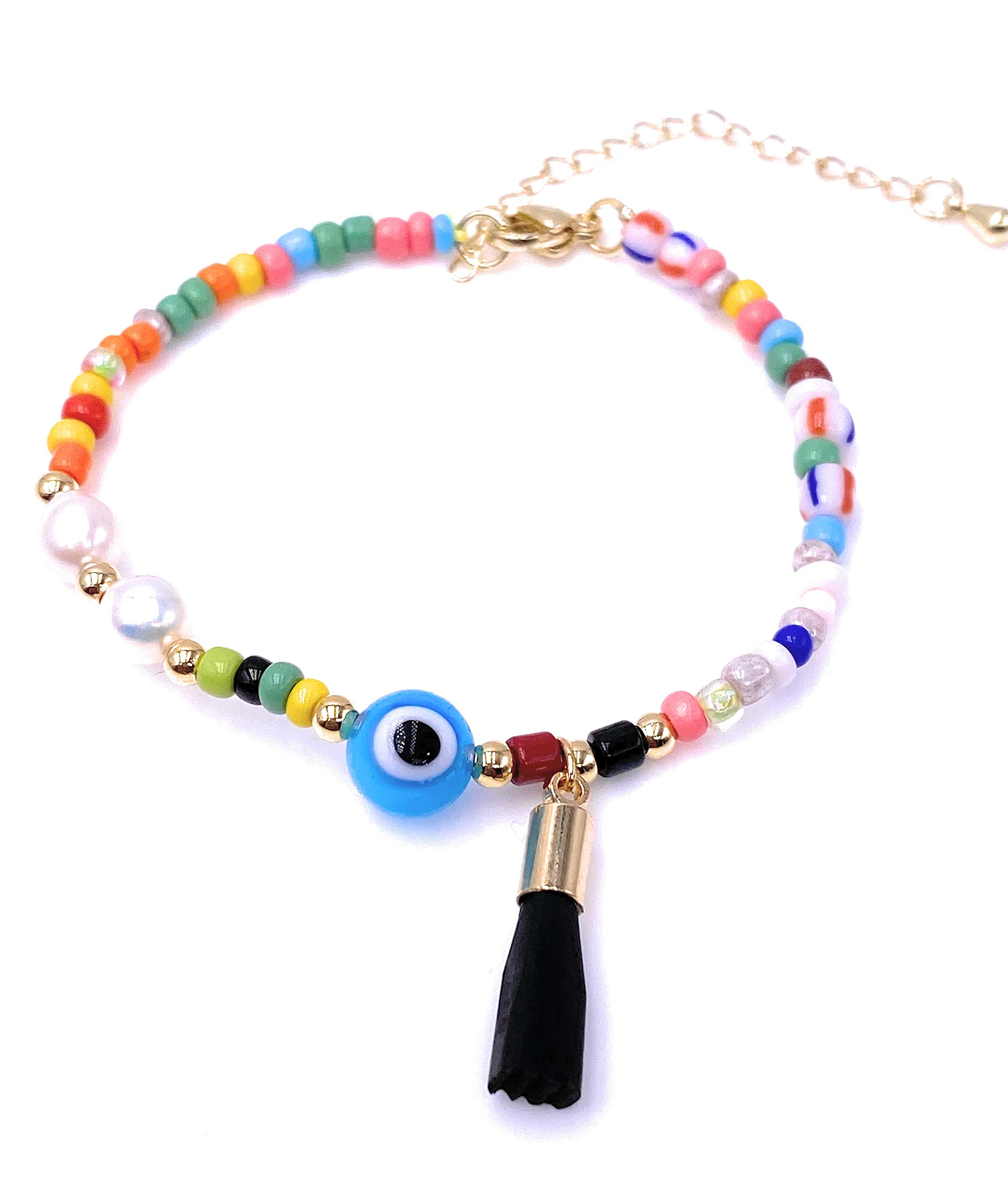 LESLIE BOULES Powerful Amulet Bracelet for Women Blue Evil Eye and Genuine Azabache Pendant