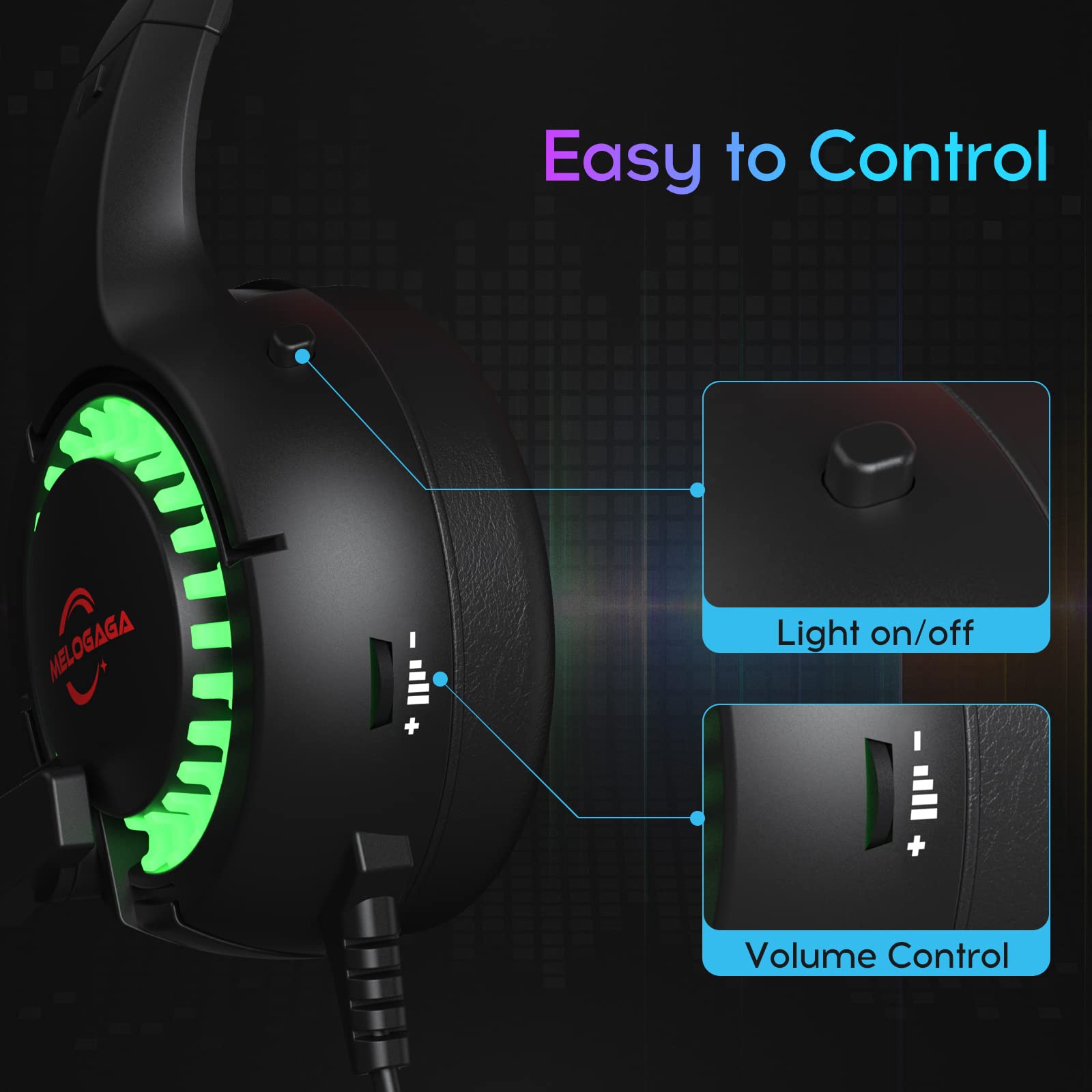 MELOGAGA USB Gaming Headset for PC PS4 PS5, 7.1 Surround Sound Headphones with RGB Breathing LED Lights& Noise Canceling Microphone, Over-Ear Game Headset for Playstation Console Laptops Computer