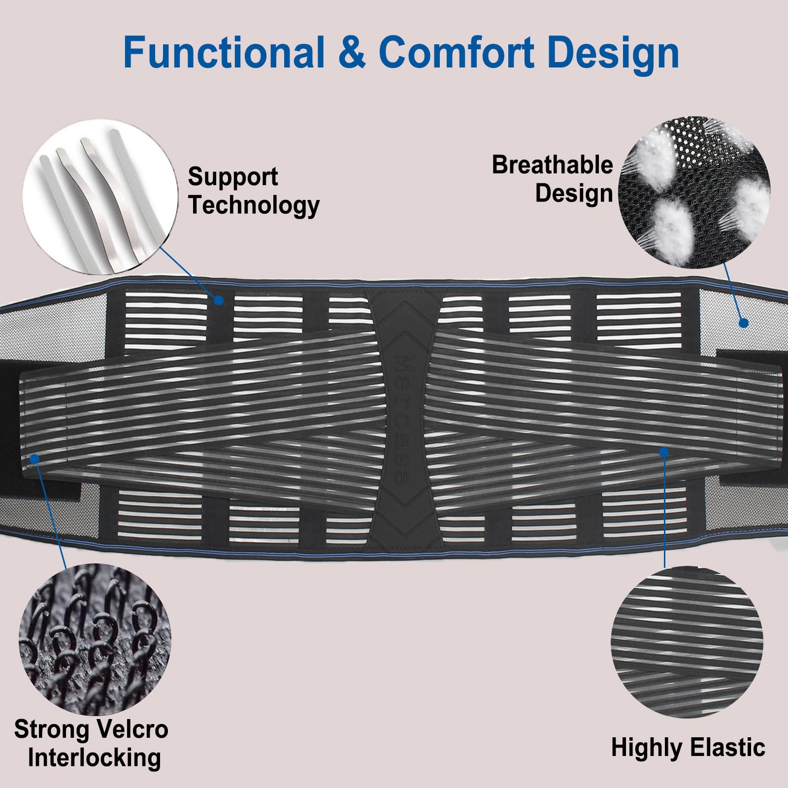 Mercase Back Brace for Lower Back Pain Relief with 5 Stays, Back Support Belt for Women & Men Breathable Lumbar Support Belt for Heavy Work Lifting, Sciatica, Herniated Disc, Scoliosis-Black(XL-39.3"-55.1")