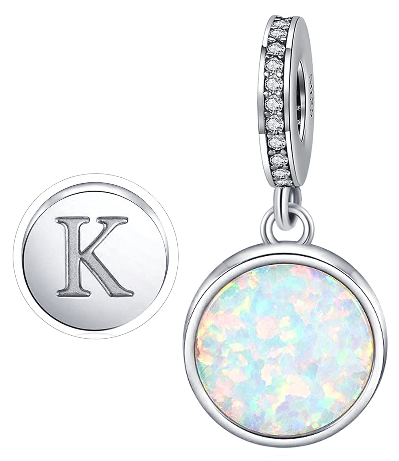Initial Letter Charm Fit for Pandora Charms Bracelet A-Z 26 Capital Letter Opal Charms for Bracelet Necklace