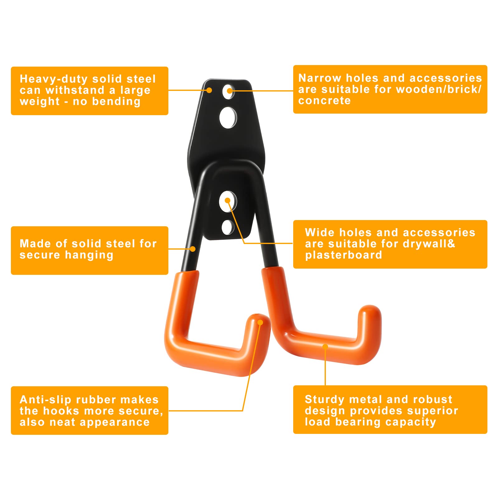 KURUI 14 Pack Garage Hooks for Hanging, Heavy Duty Garage Storage Hooks for Ladder Extension Cord Tool Cable, Wall Mount Large Utility Hooks, Garage Organization Hanger&Organizer
