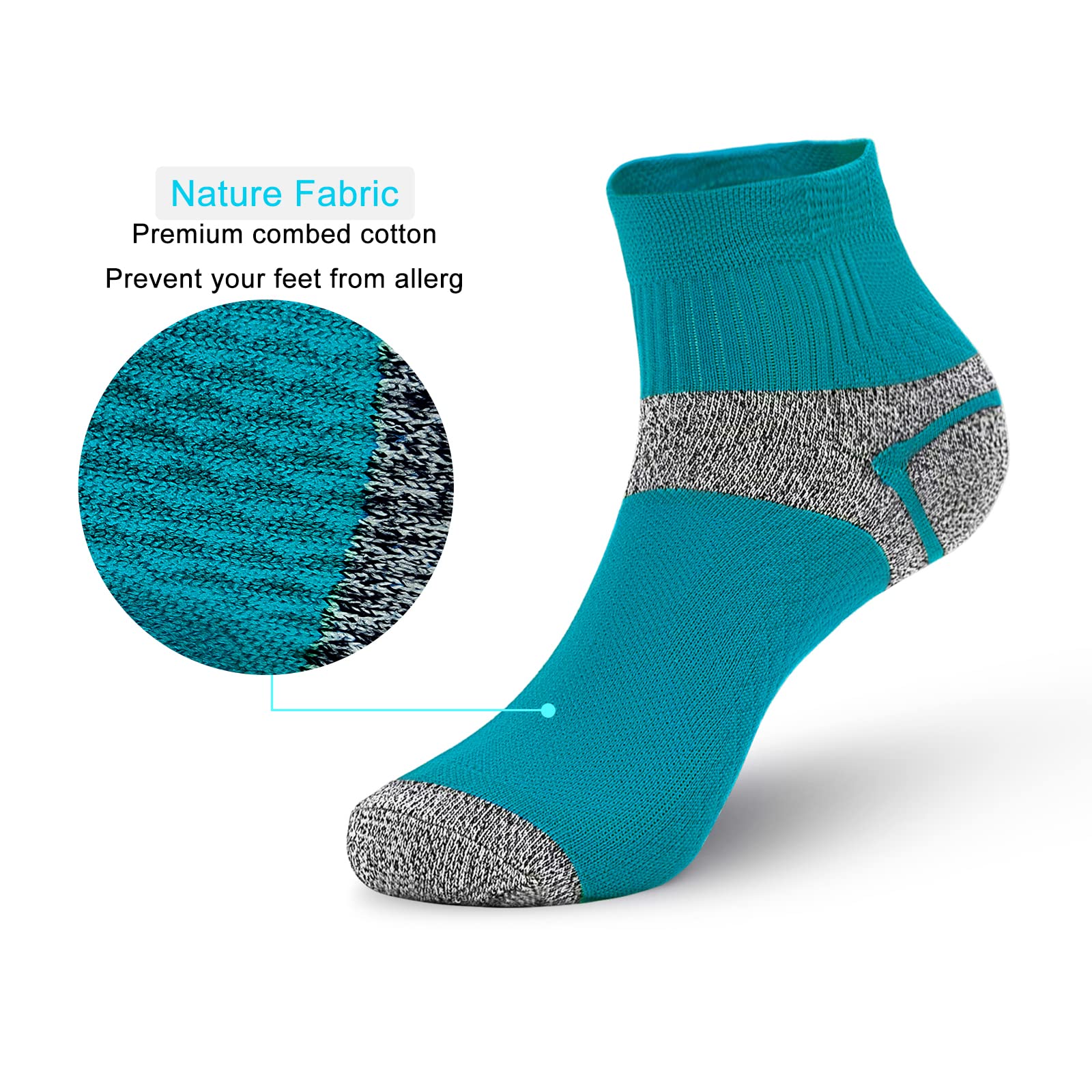 NUHEEL Men's Low Cut Ankle Athletic Socks Compression Running Performance Breathable Tab Sock 6 Pairs