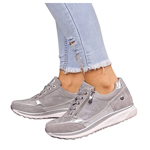 Ladmiple Womens Tennis Shoes Women's Running Shoes Non Slip Athletic Tennis Walking Sneakers Classic Casual Fashion Slip On Comfort Platform Shoes Grey