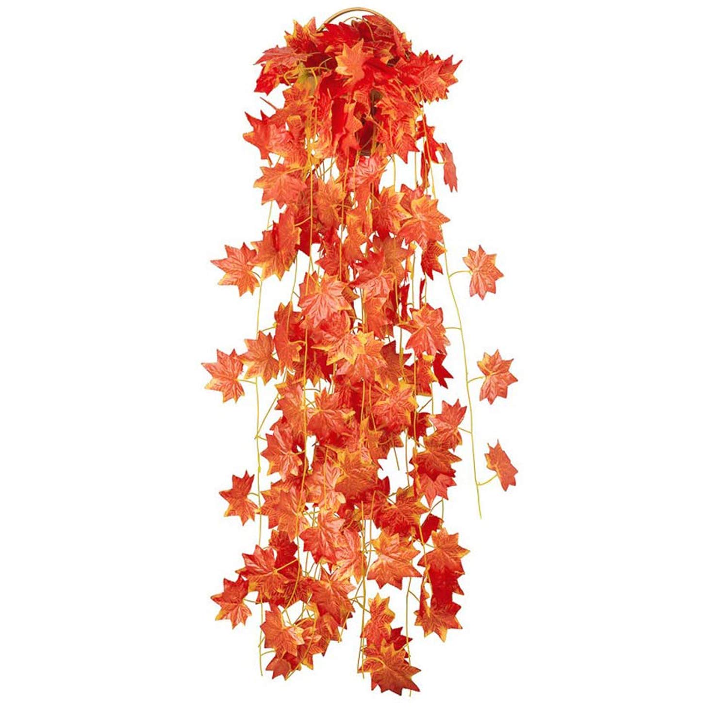 Kalolary 90 Feet 12 Strands Artificial Fall Maple Leaves Garland Autumn Fake Leaf Vine Garland Hanging Plant for Home Garden Easter Thanksgiving Indoor Outdoor Decor