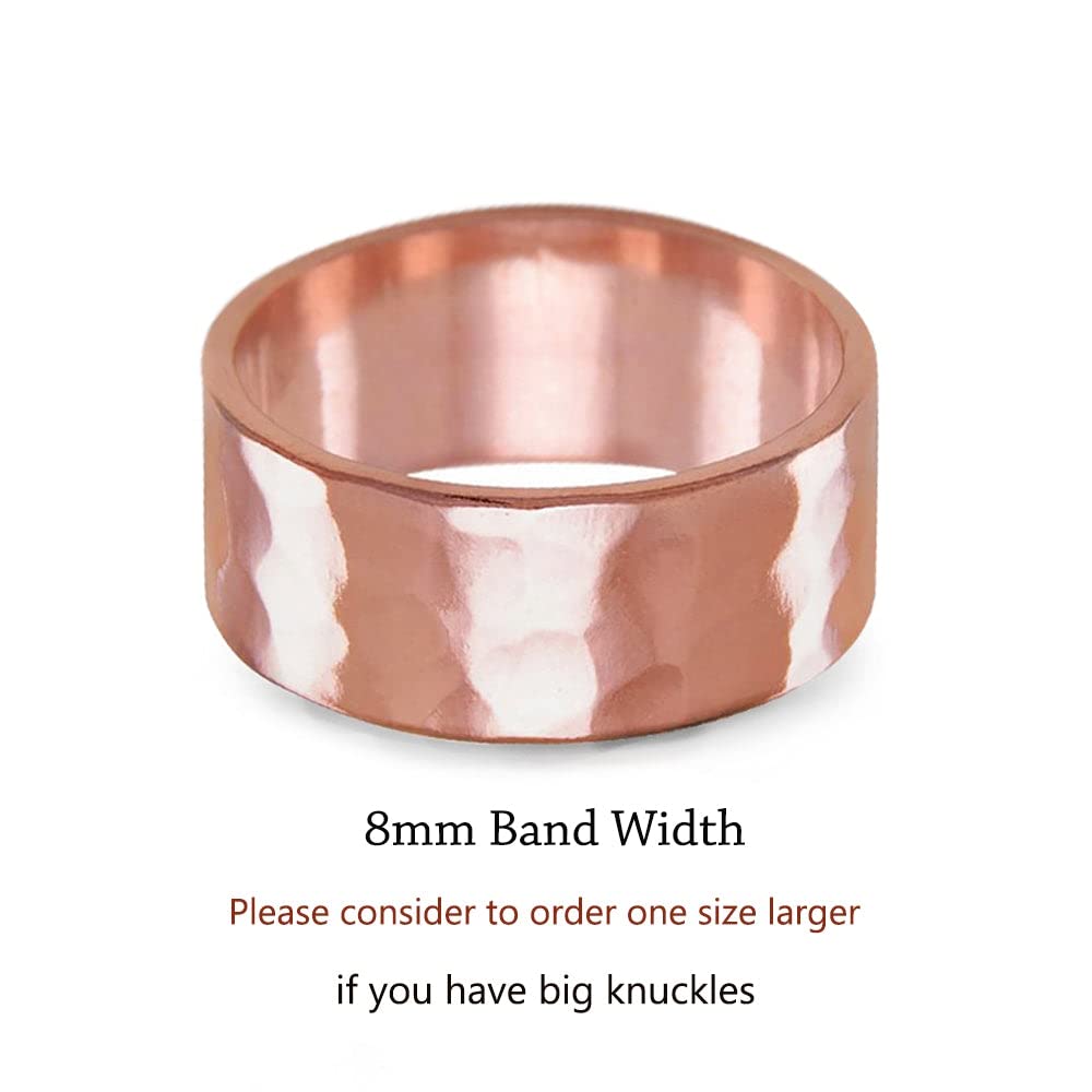 IVY & BAUBLE Uncoated Hammered Solid Copper Ring Band for Men & Women | Made In USA | 8mm |Size 12