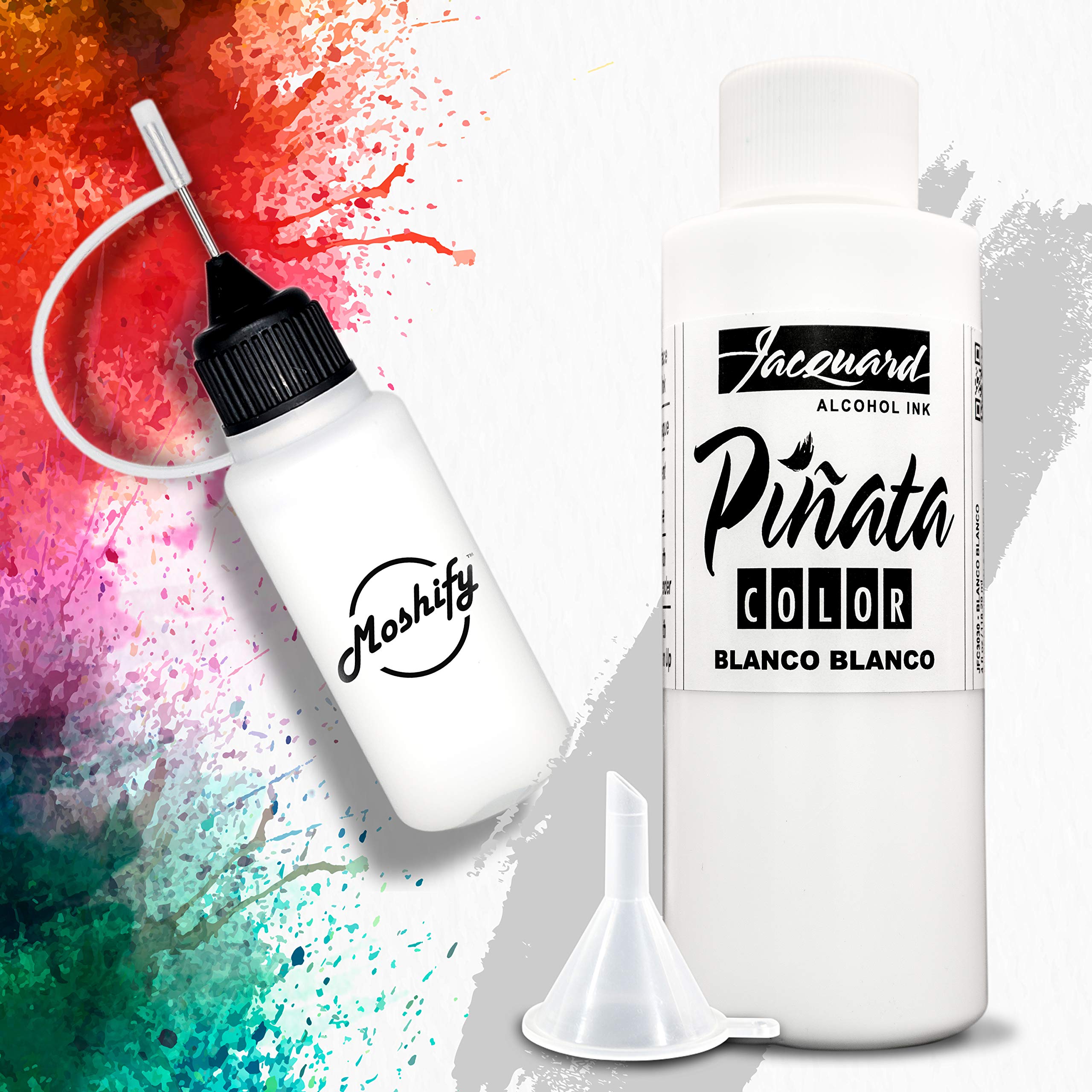 Jacquard Pinata White Alcohol Ink Made in USA - Blanco Blanco Color 4fl oz - Works Great with Resin and Yupo - Pinata Alcohol Inks - White Ink Bundled with Moshify 20 mL Applicator Bottle