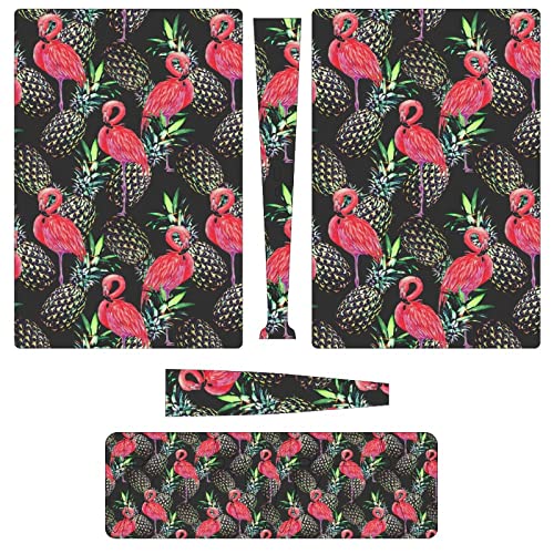 Pink Flamingos and Pineapples Full Protective Skin Cover Design Wrap Decal Sticker Compatible with PS5 Digital Edition Console and Controller