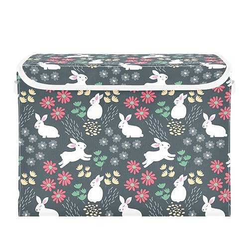 Krafig Foldable Storage Box Large Cube Organizer Bins Easter Retro Rabbit Containers Baskets with Lids Handles for Closet Organization, Shelves, Clothes, Toys