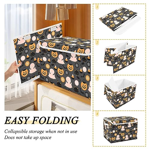 Krafig Foldable Storage Box Large Cube Organizer Bins Halloween Trick Or Treat Containers Baskets with Lids Handles for Closet Organization, Shelves, Clothes, Toys
