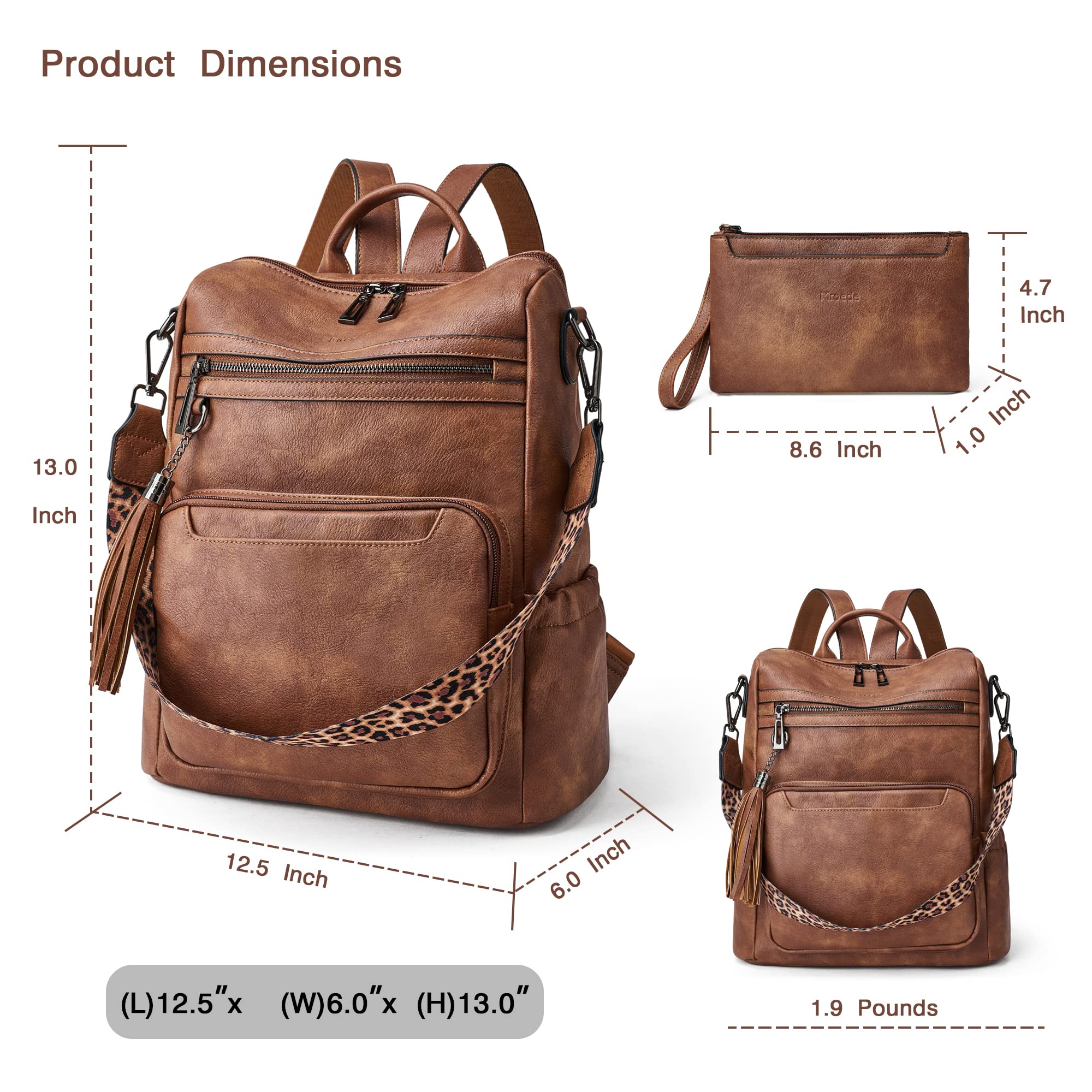 Mroede Leather Backpack Purse for Women Fashion Designer Ladies Shoulder Bags Travel Backpackā¦