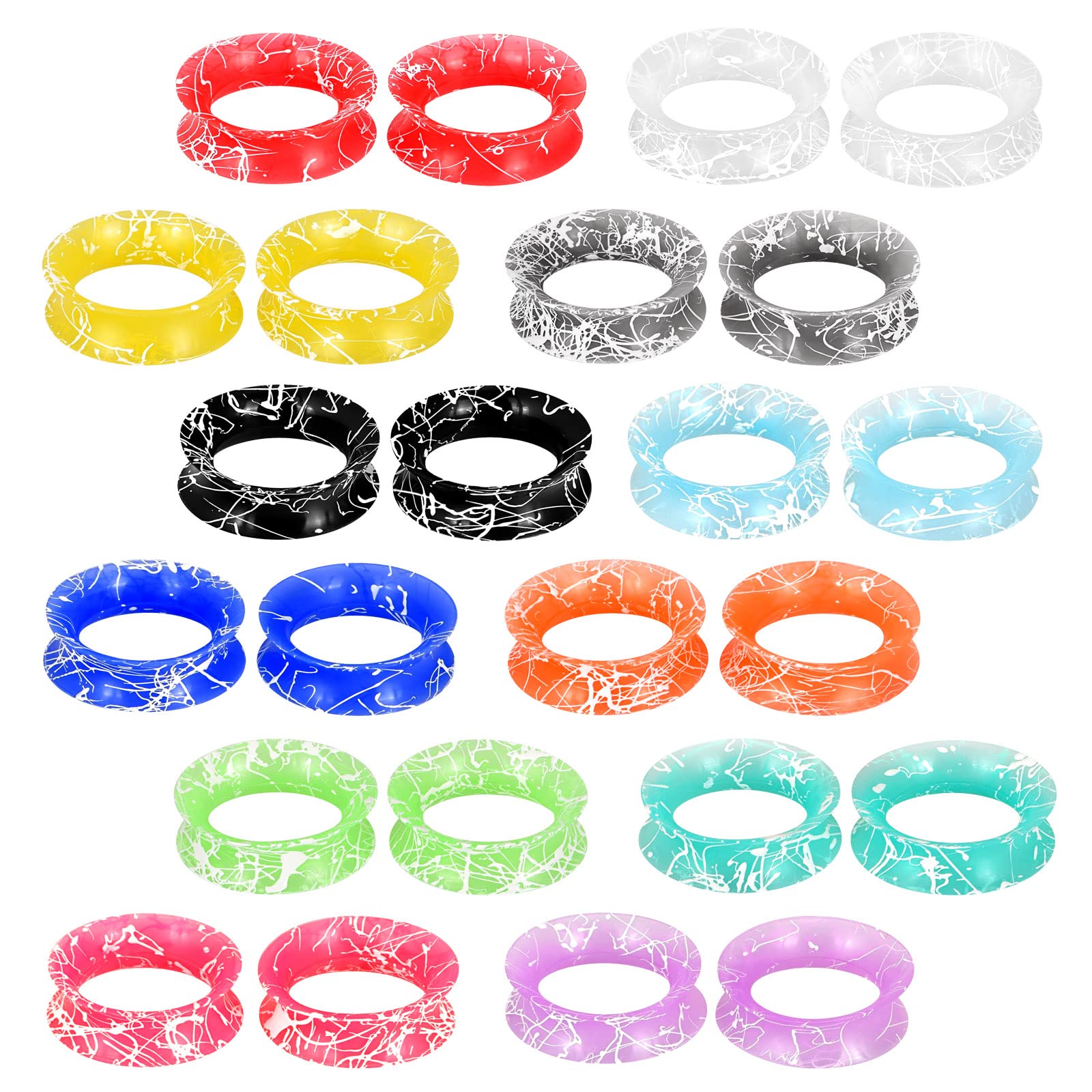 Longbeauty 24pcs White Line Soft Silicone Tunnels Set Ear Gauges Plugs Stretchers Double Flared Flesh Tunnels Ear Piercing Jewelry for Women Men 2G-5/8