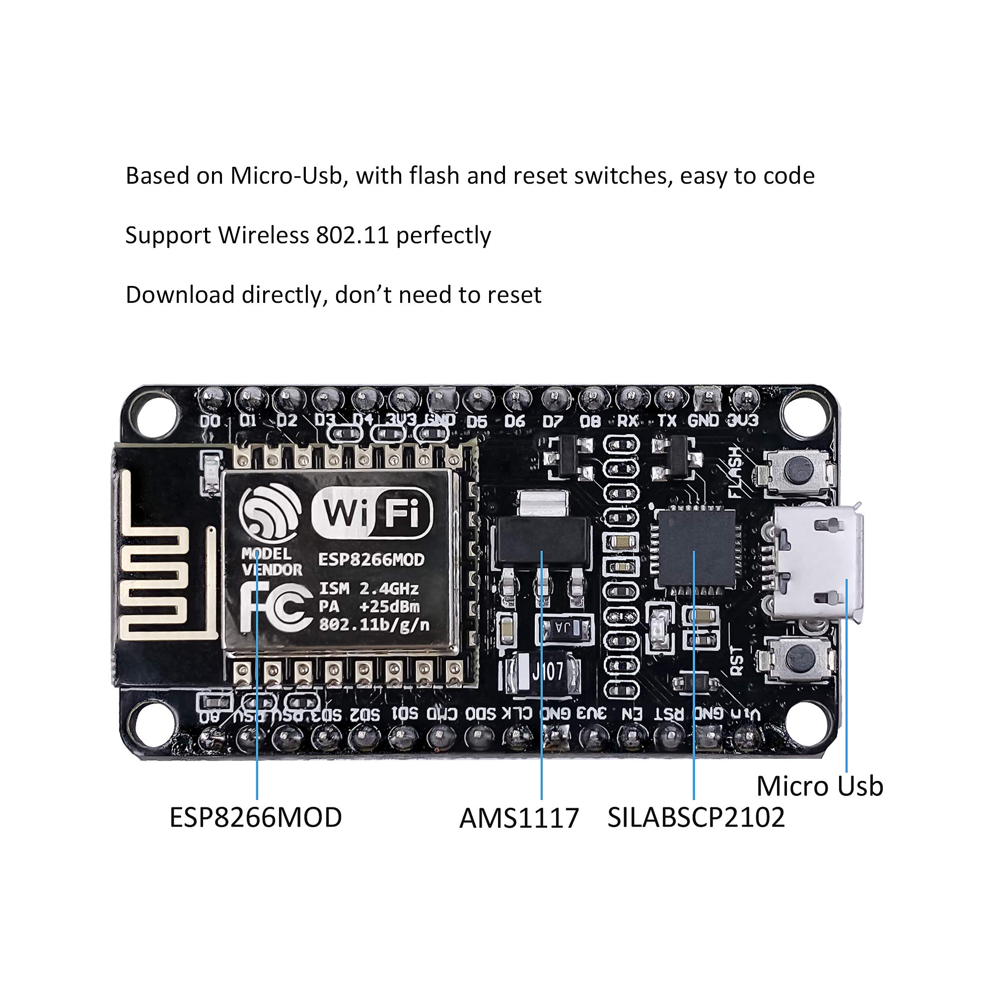 LAFVIN ESP8266 NodeMCU CP2102 ESP-12E WiFi Internet Development Board Wireless Module Compatible with Arduino IDE