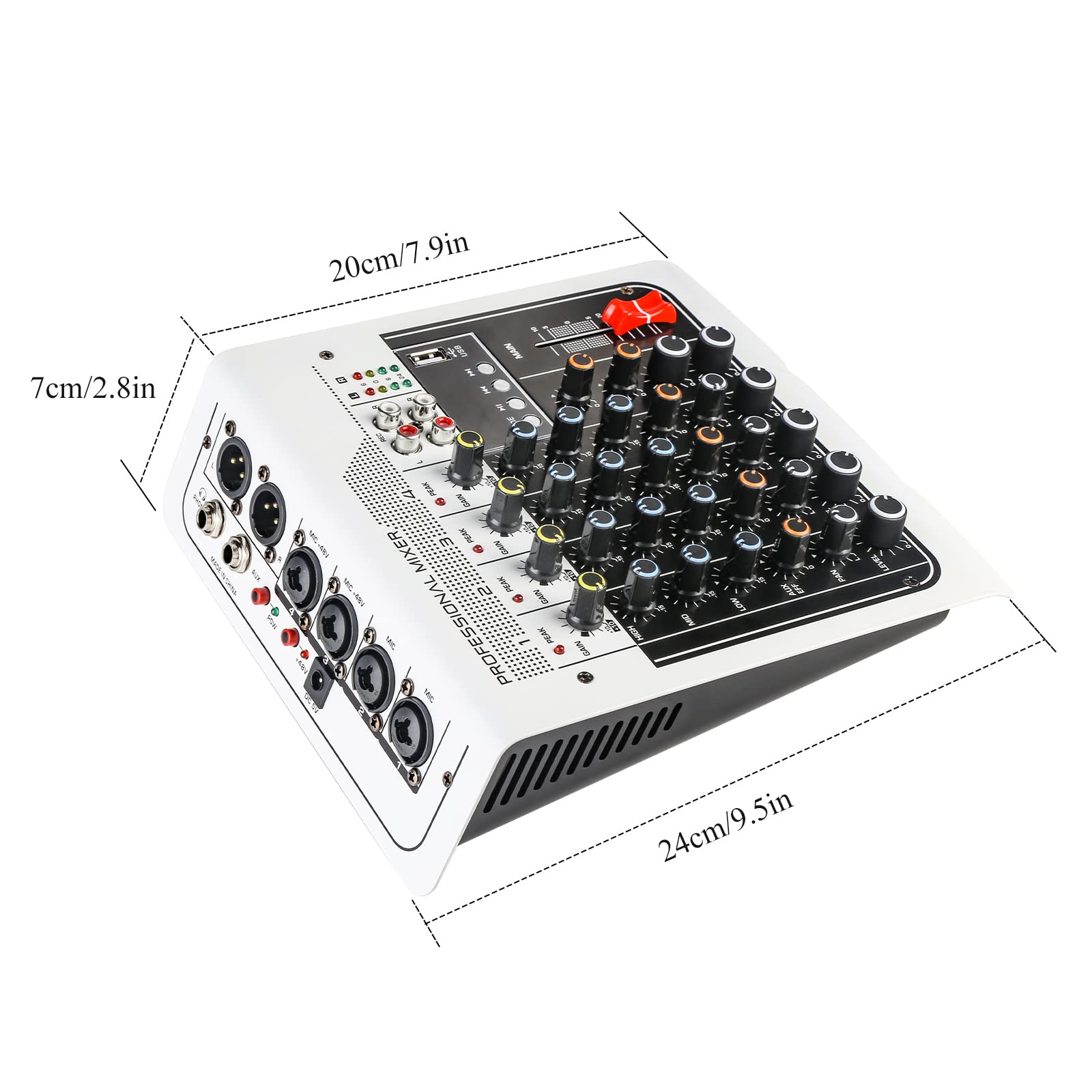 Mixers Audio 4 Channel Mixer, Dj Mixer Board Mixer Audio Bluetooth MP3 Mini Mixer for Music With 48V Phantom Power Stereo FX Analog Digital Effects, Usb Audio Mixer for Karaoke Speakers