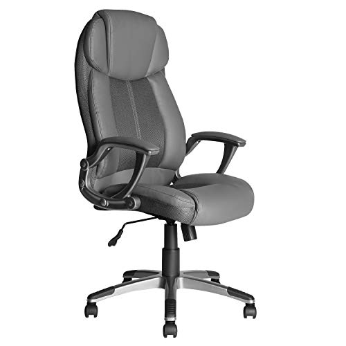 JJS High Back Swivel Executive Office Chair, Ergonomic Adjustable Home Computer Padded Leather Desk Chair with Wheels and arms Rest Back Lumbar Support, Gray