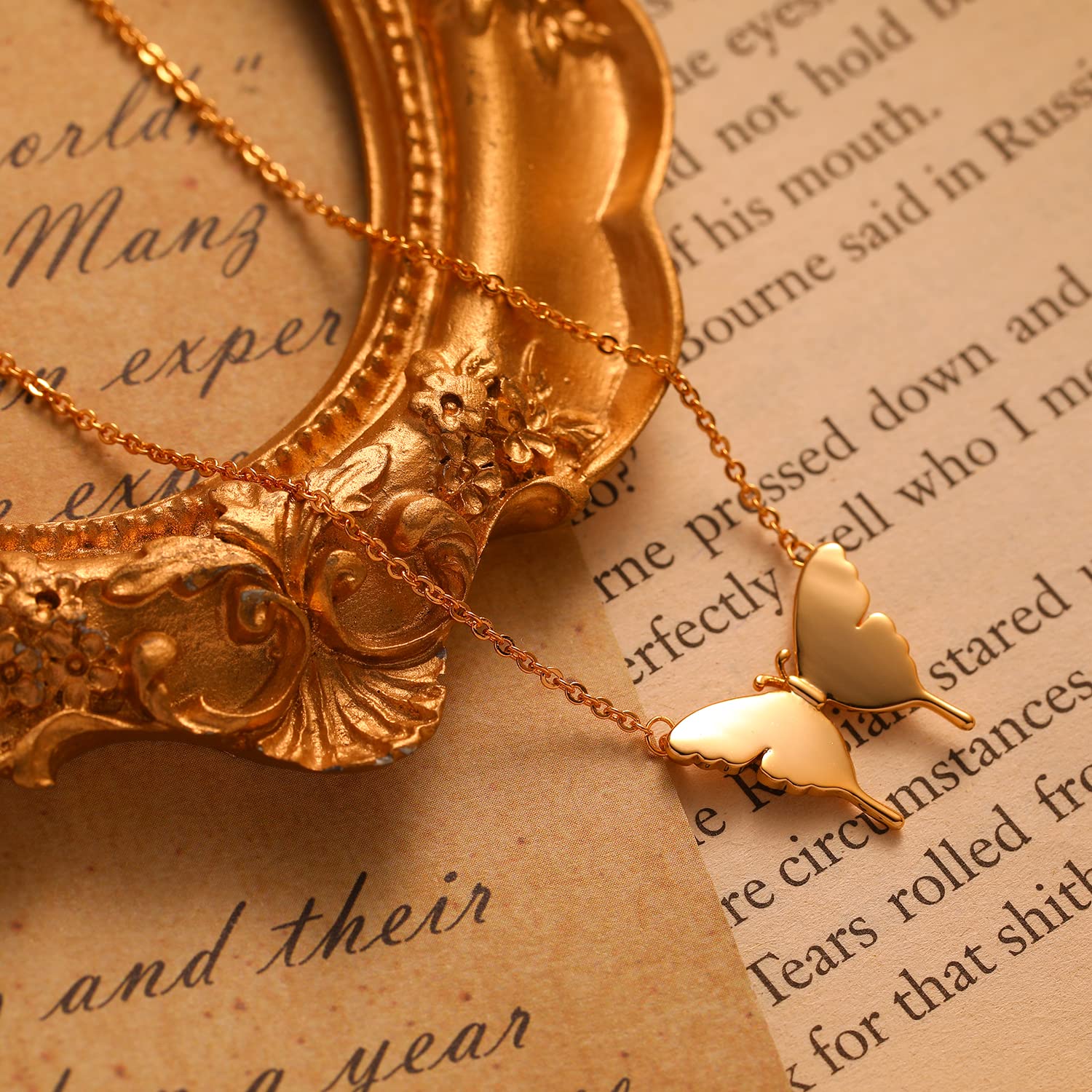 MRSXIA Butterfly Necklace for Women Gold Pendant 18K Gold Filled Dainty Chain Simple Insect Jewelry