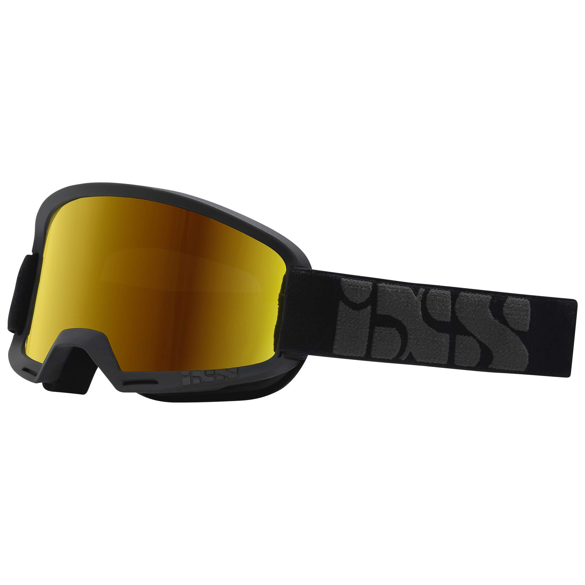 IXS Hack Goggle Trigger Black/Mirror Gold One Size, 45mm Elastic Strap, Unobstructed Pereferal Vision (178°x78°), 3ply Foam for Increased Comfort, Roll-Off/Tear-Off Compatibility