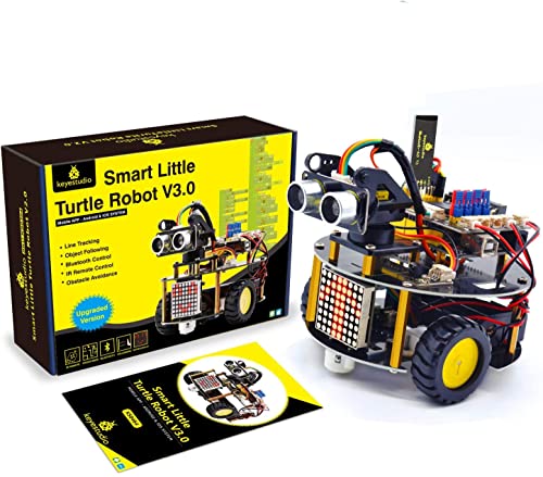 KEYESTUDIO Turtle Smart Robot Car Kit V3.0 for Arduino, IR Remote/Bluetooth Control, 8x8 LED Matrix, Line Tracking, Ultrasonic Obstacle Avoidance/Follow