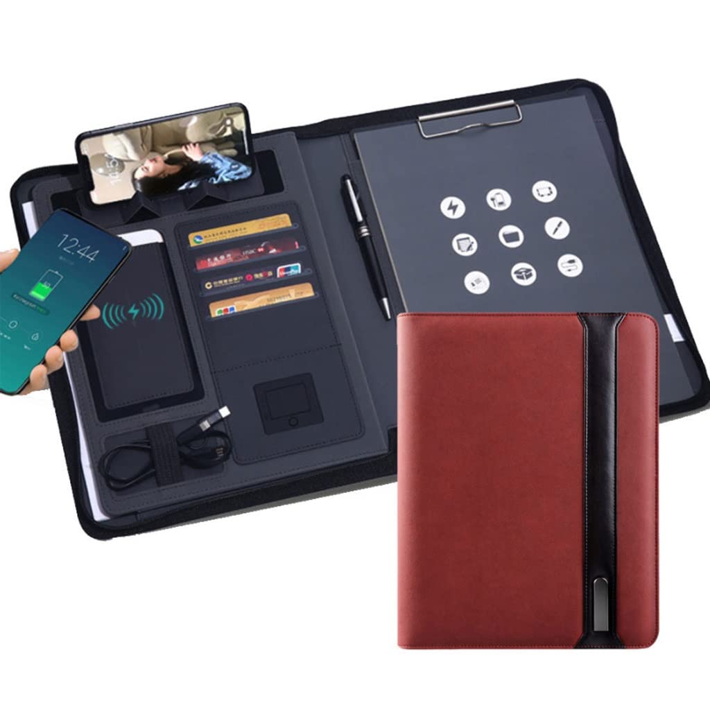 HOUKAI A4 Charging Portfolio Folder Multifunction Zipper Binder with 6000mah Power Office Notebook Organizer (Color : E)