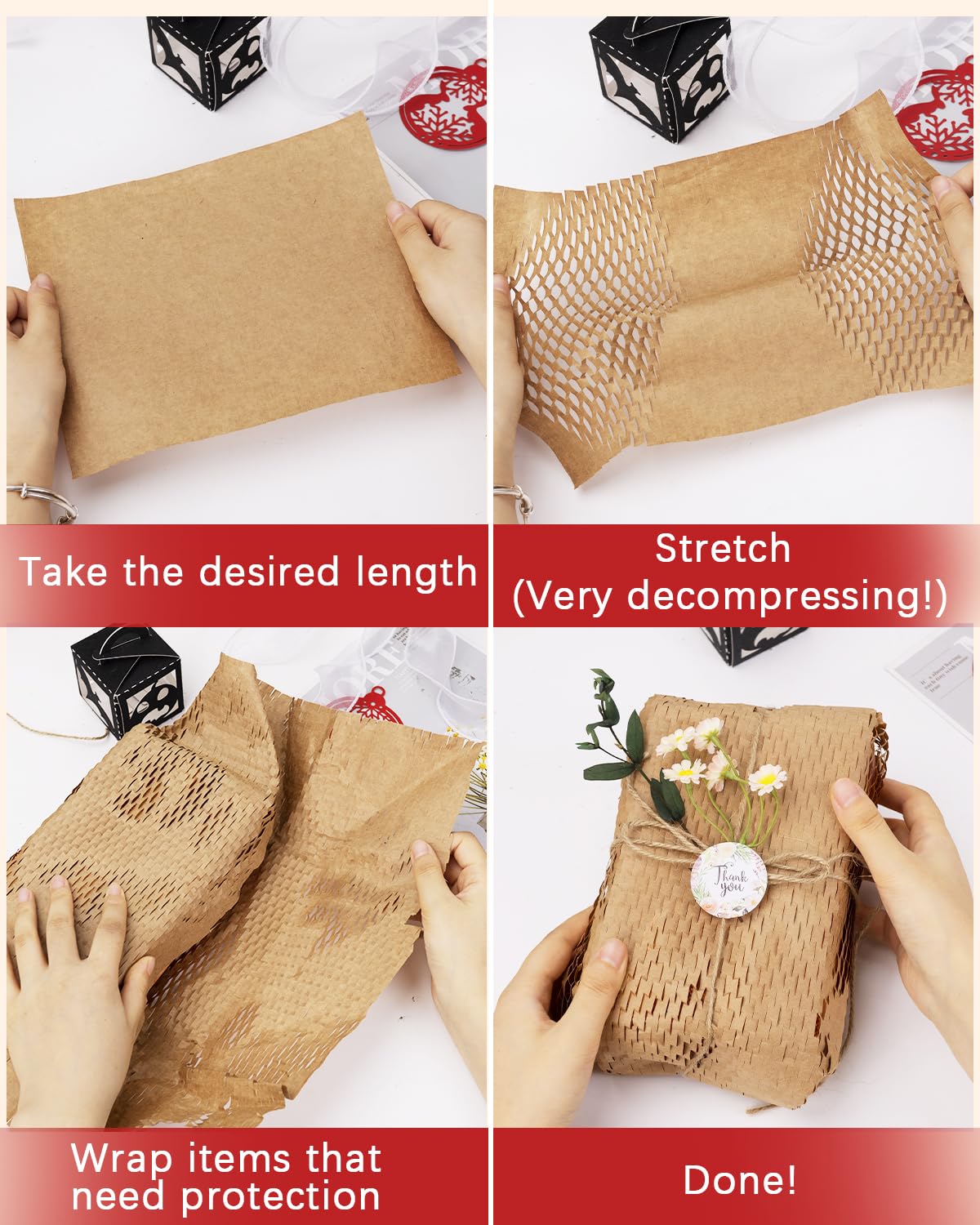 Honeycomb Packing Paper Wrap 15” x 158’, Brown Recycled Moving Supplies Eco-Friendly Bubble Paper Packing Wrapping for Fragile Items, Glassware, Ceramics, Electronics and Decorations Packaged Bouquet