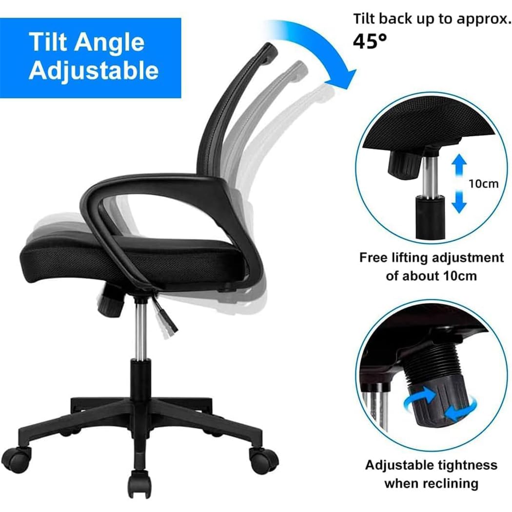 Home Office Chair, Ergonomic Desk Chair with Lumbar Support Armrest, Mid Back Breathable Computer Chair Executive Height Adjustable Task Chair for Office Work Study