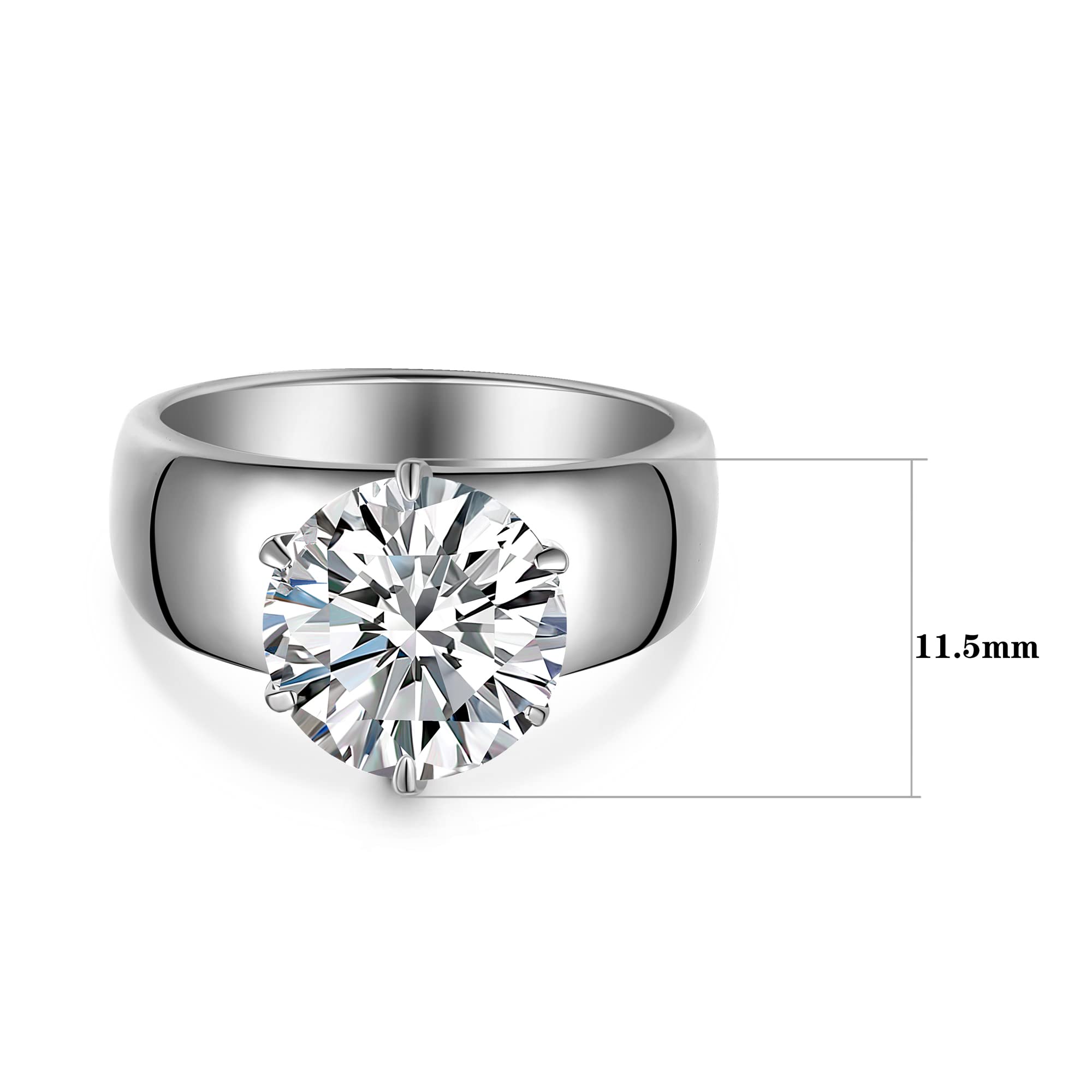 Loyufevr Stainless Steel Wedding Engagement 4 Carat Round CZ Women Wedding Solitaire Promise Bridal Ring (7) White