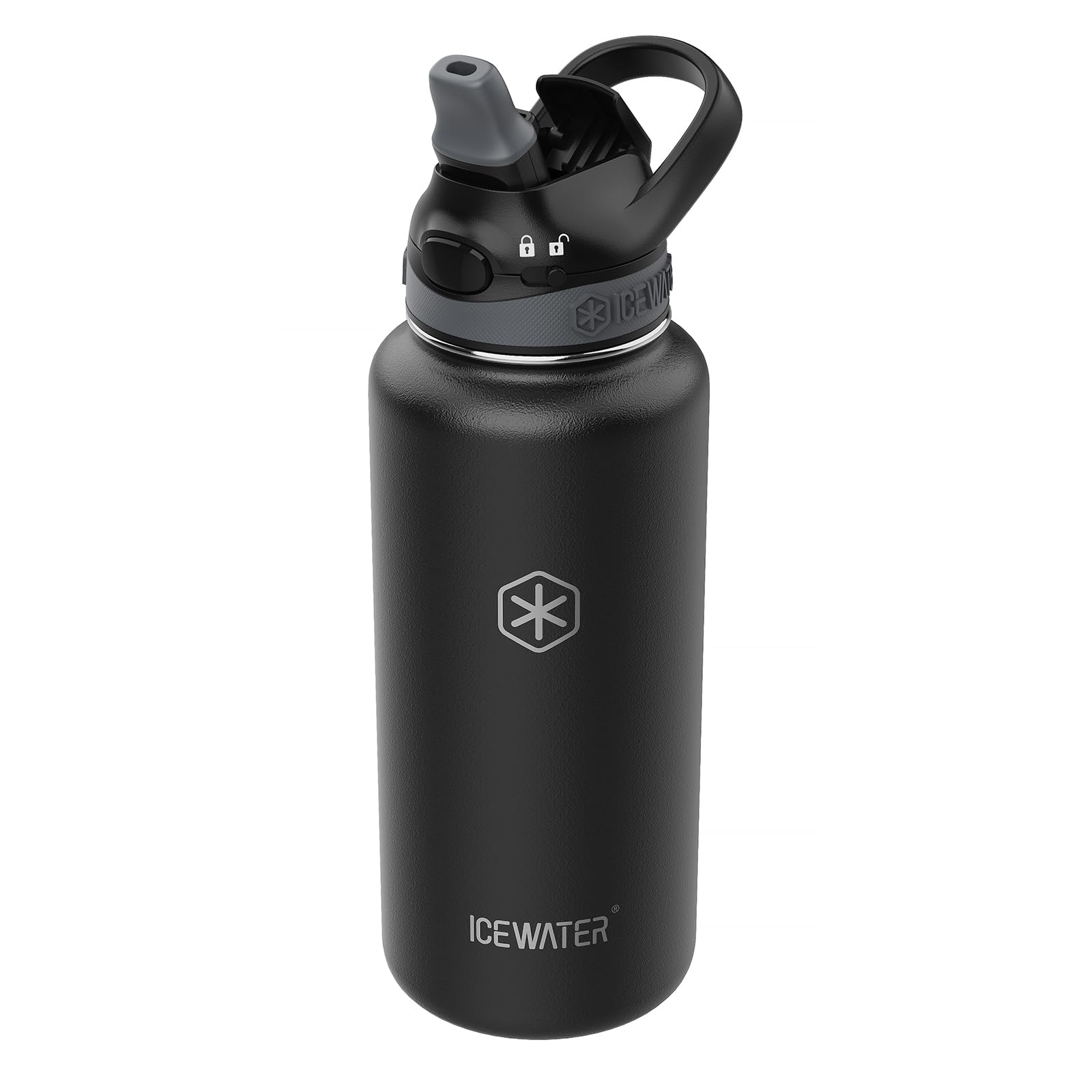 ICEWATER-32 oz, Insulated Water Bottle With Straw and Carry Handle, Leakproof Lockable Lid with Soft Silicone Spout, One-hand Operation, Double Walled Vacuum Stainless Steel (32 oz, Dark Rainbow)