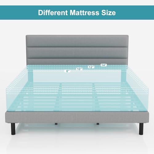 IYEE NATURE Queen Bed with Headboard,Sturdy Platform Bed with Wooden Slats Support,No Box Spring,Mattress Foundation,Easy Assembly,Grey