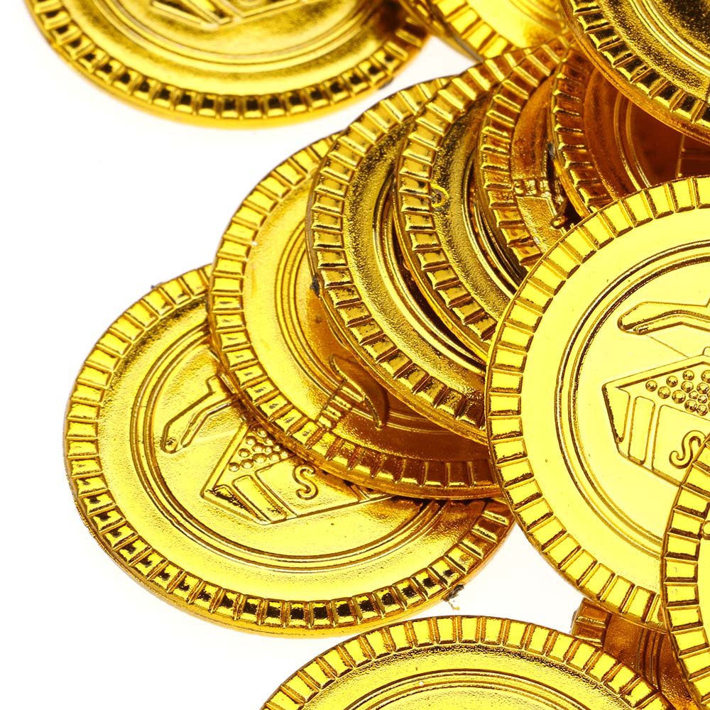 Pirate Antique Plastic Coins Set, 100Pcs Spanish Doubloons Replica Treasure for Board Games, Tokens, Toys, Cosplay, and Decorations.
