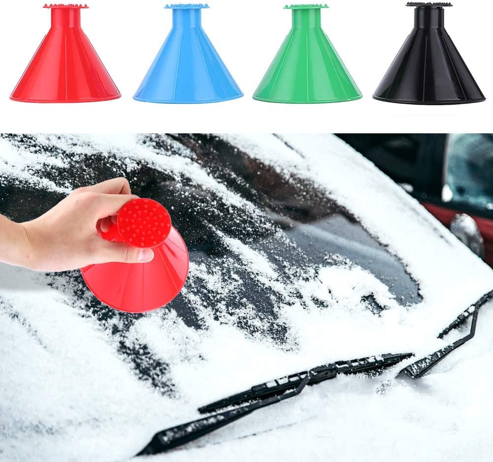 Leaflai Ice Scraper, 4 Pack Magical Ice Scrapers for Car Windshield with Funnel, Round Windshield Ice Scraper Car Accessories