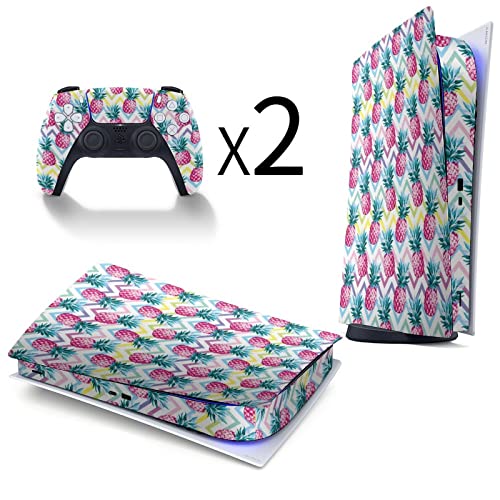 Pineapple Pattern Full Protective Skin Cover Design Wrap Decal Sticker Compatible with PS5 Digital Edition Console and Controller