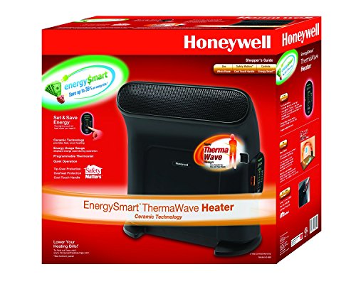 Honeywell EnergySmart ThermaWave Ceramic Space Heater, Black – Energy Efficient Ceramic Heater with Two Heat Settings and Slim Tower Design